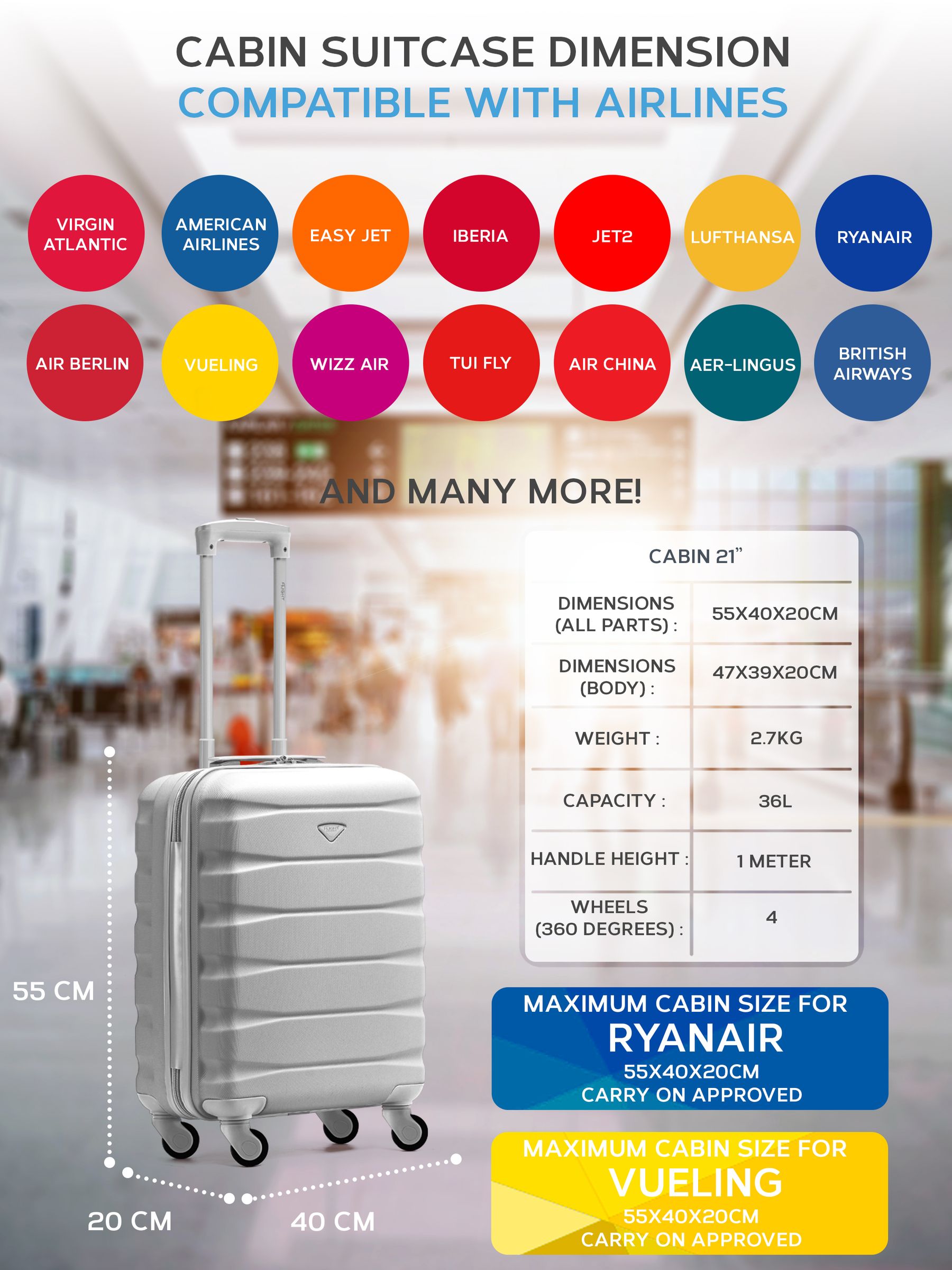 Buy Flight Knight Silver 55x40x20cm Ryanair Priority 4 Wheel ABS Hard ...