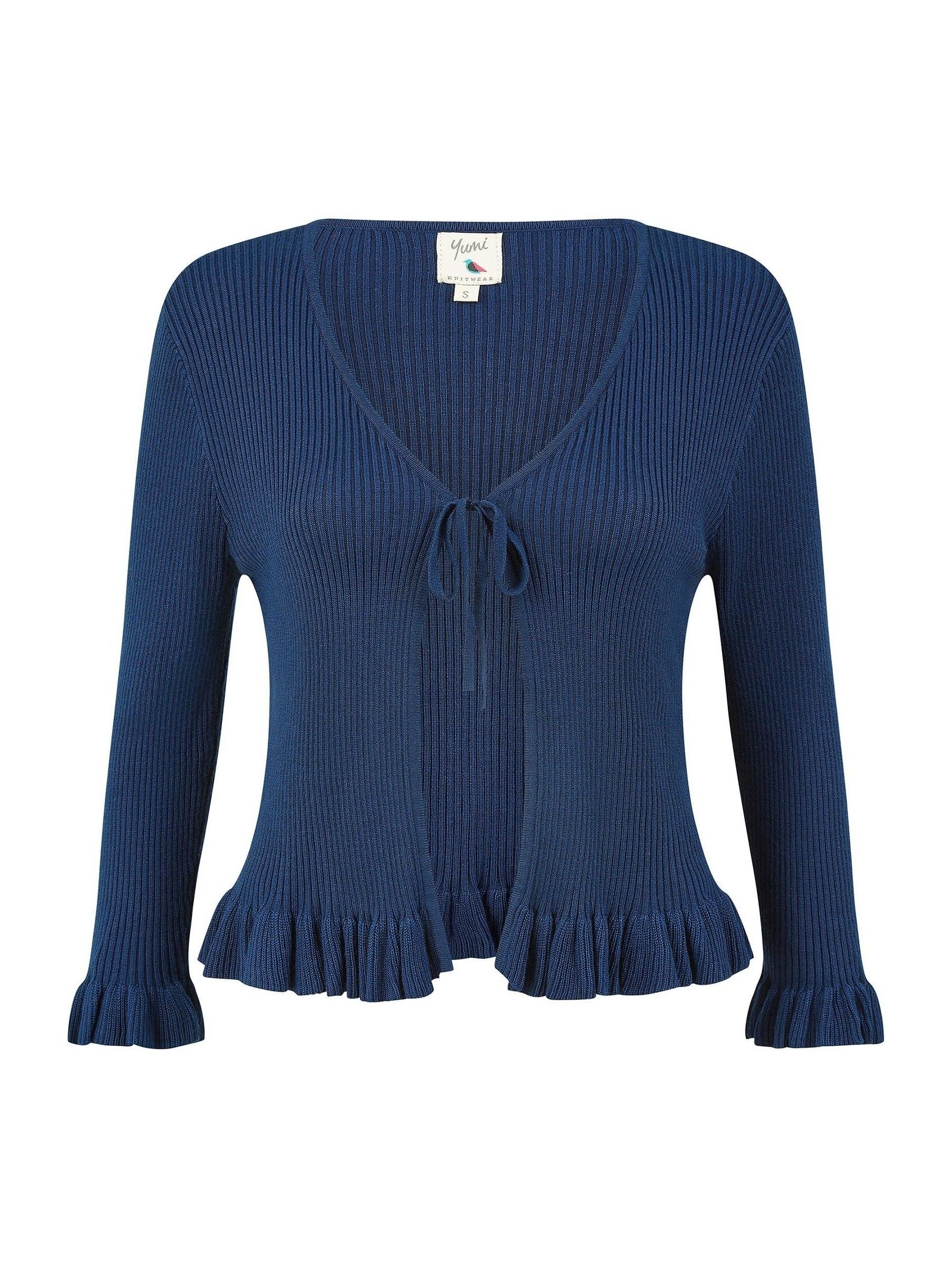 Buy Yumi Blue Tie Up Ribbed Cardigan With Frill Hem from the Next UK ...