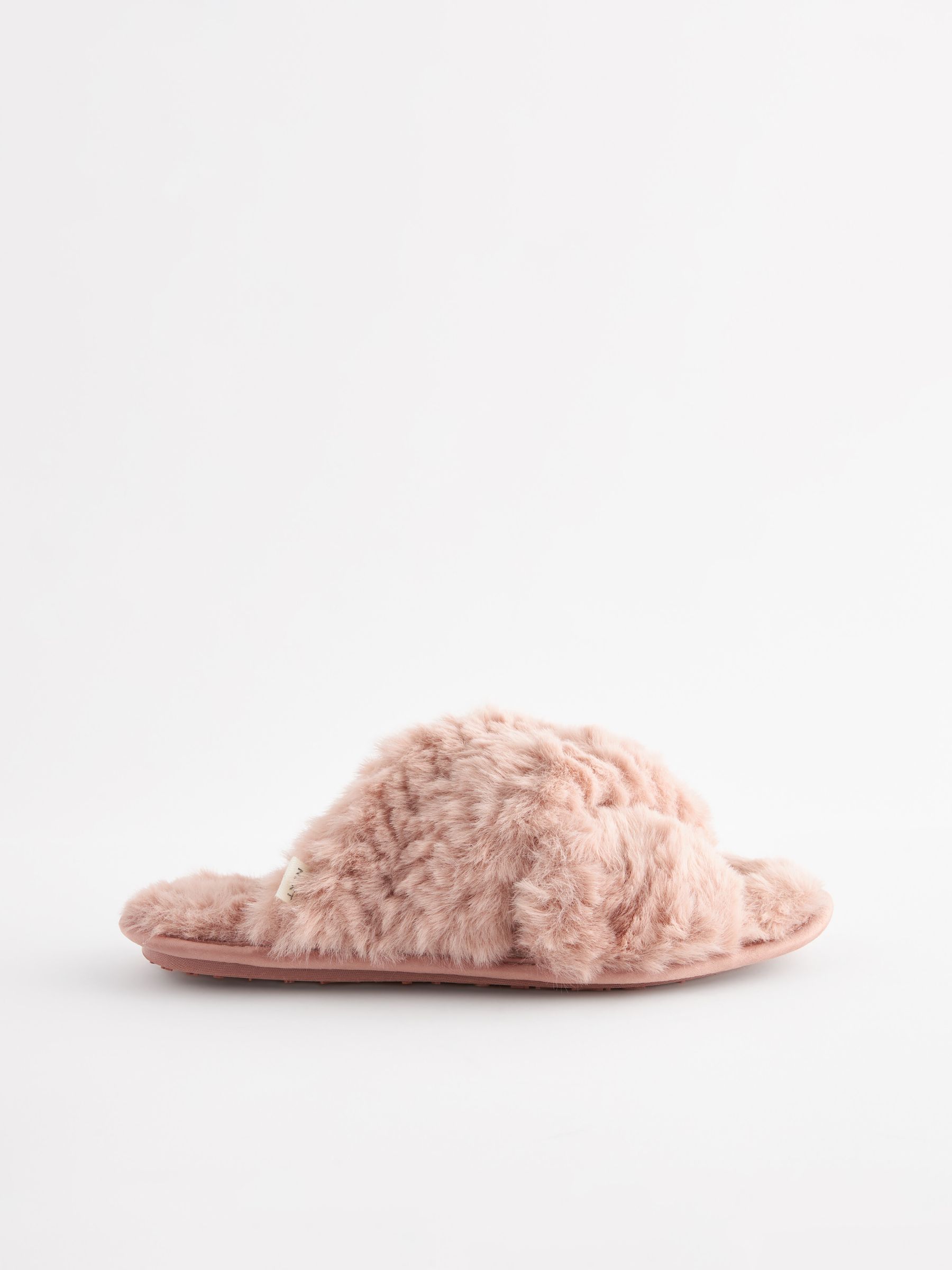 Buy Pink Faux Fur Crossover Slider Slippers from the Next UK online shop