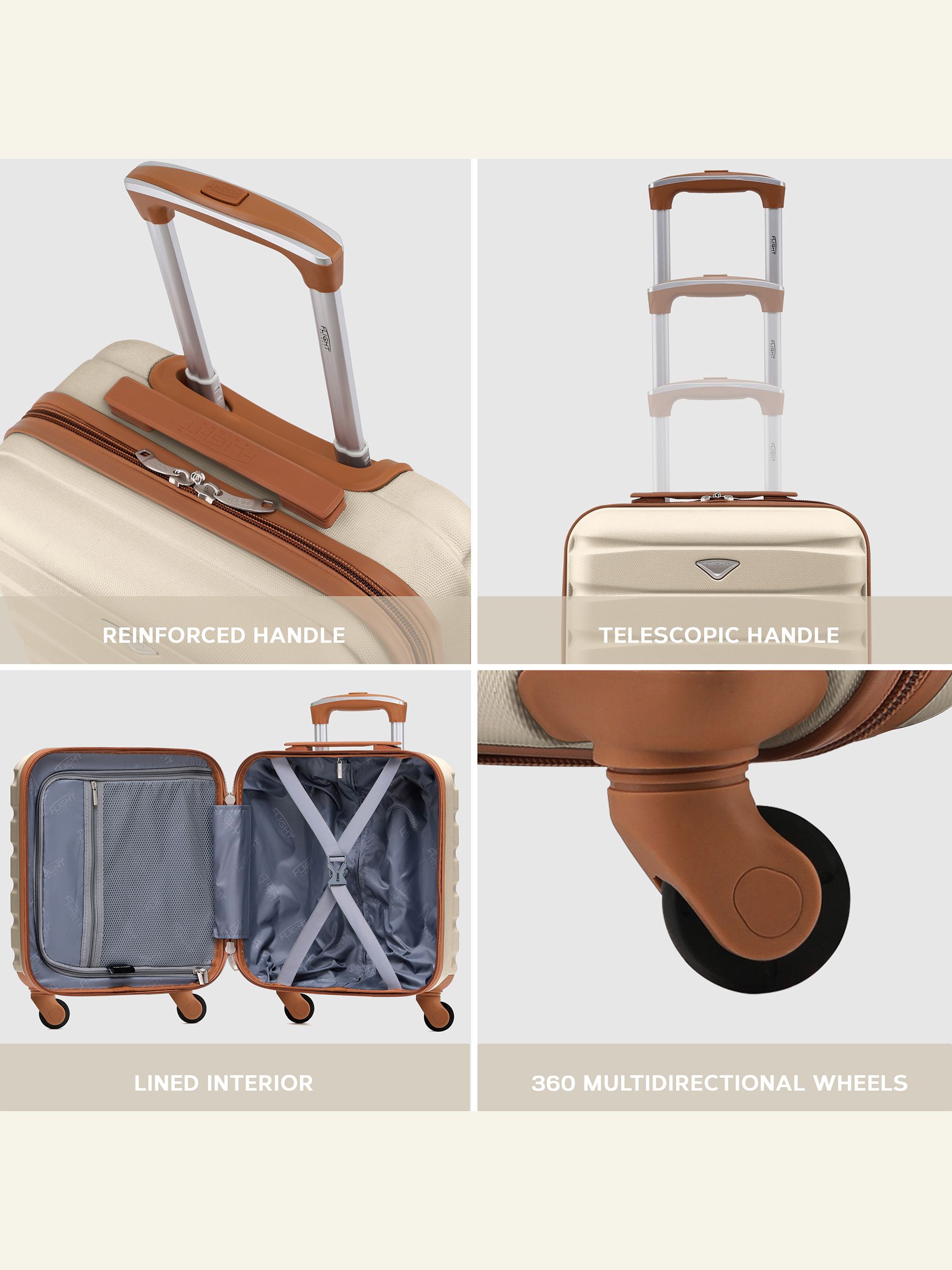 Buy Flight Knight Cream 45x36x20cm EasyJet Underseat 4 Wheel ABS Hard ...