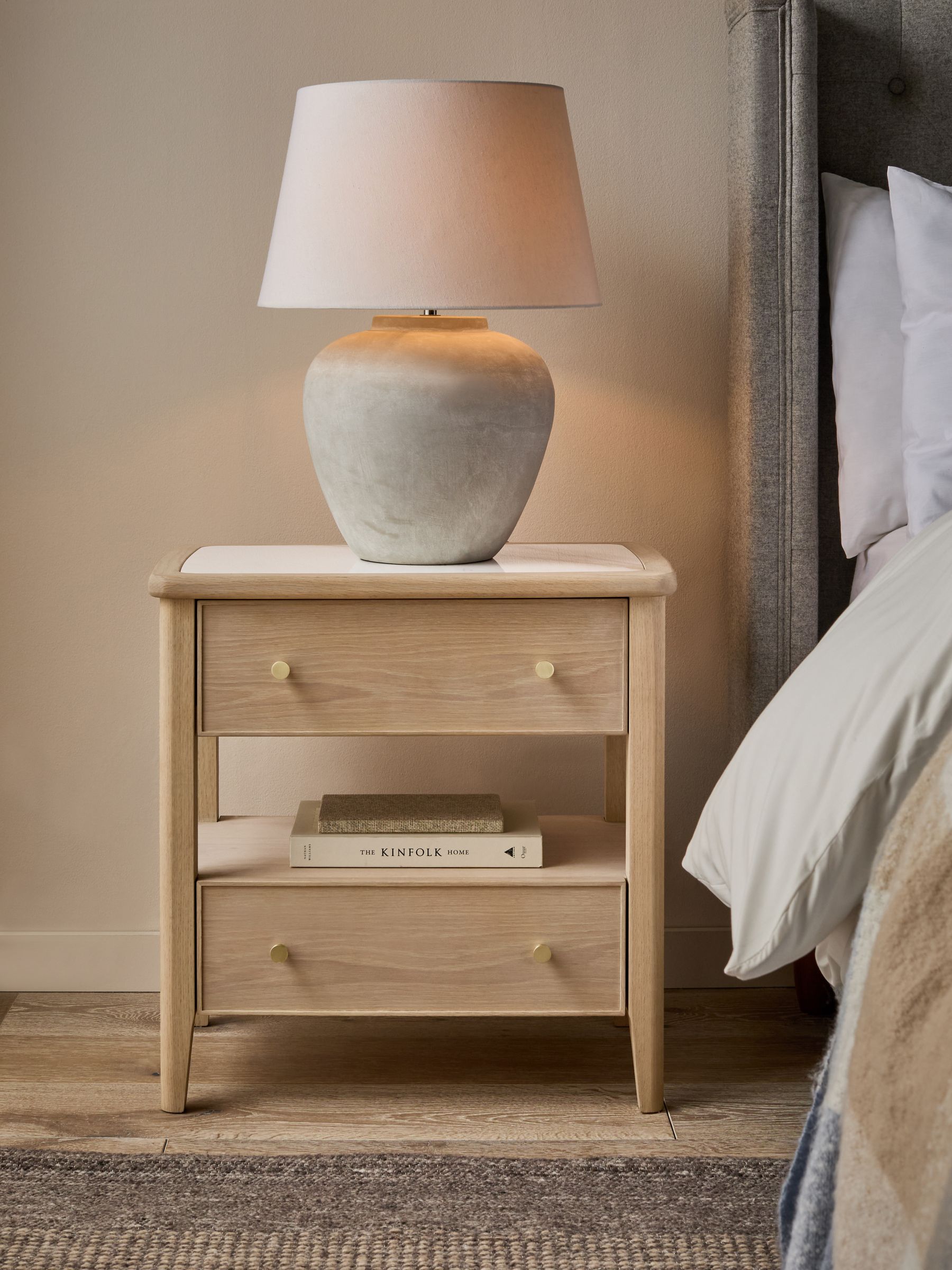 Buy Light Natural Clementine Oak Veneer 2 Drawer Wide Bedside Table ...