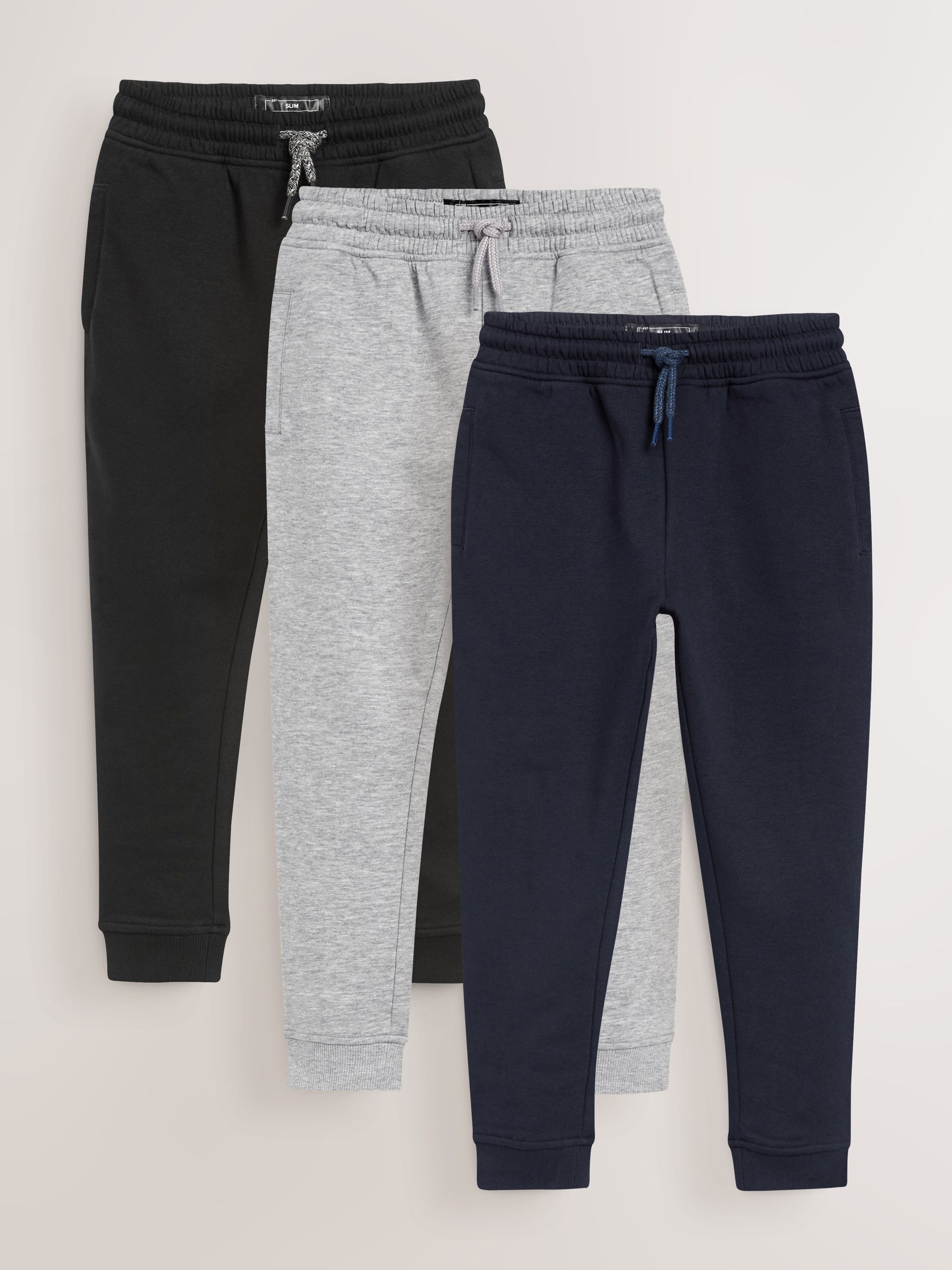 Buy Black/Grey/Navy Blue Slim Fit Joggers 3 Pack (3-16yrs) from Next ...