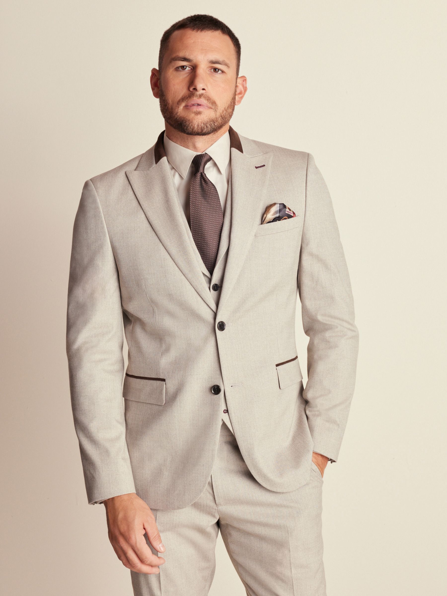 Buy Neutral Slim Fit Herringbone Suit Jacket from the Next UK online shop