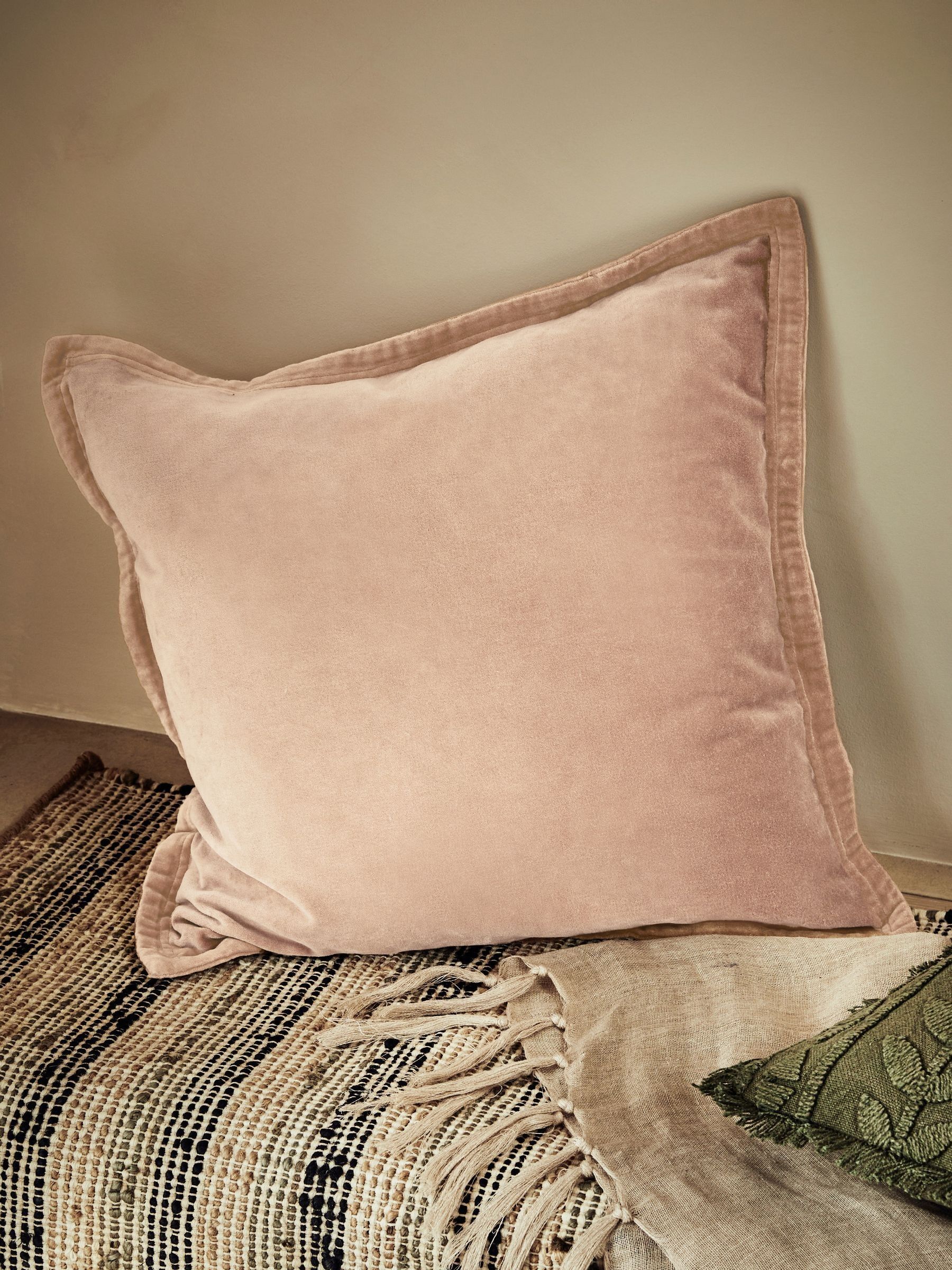 Buy French Connection Natural Almond Washed Velvet Cushion from the ...