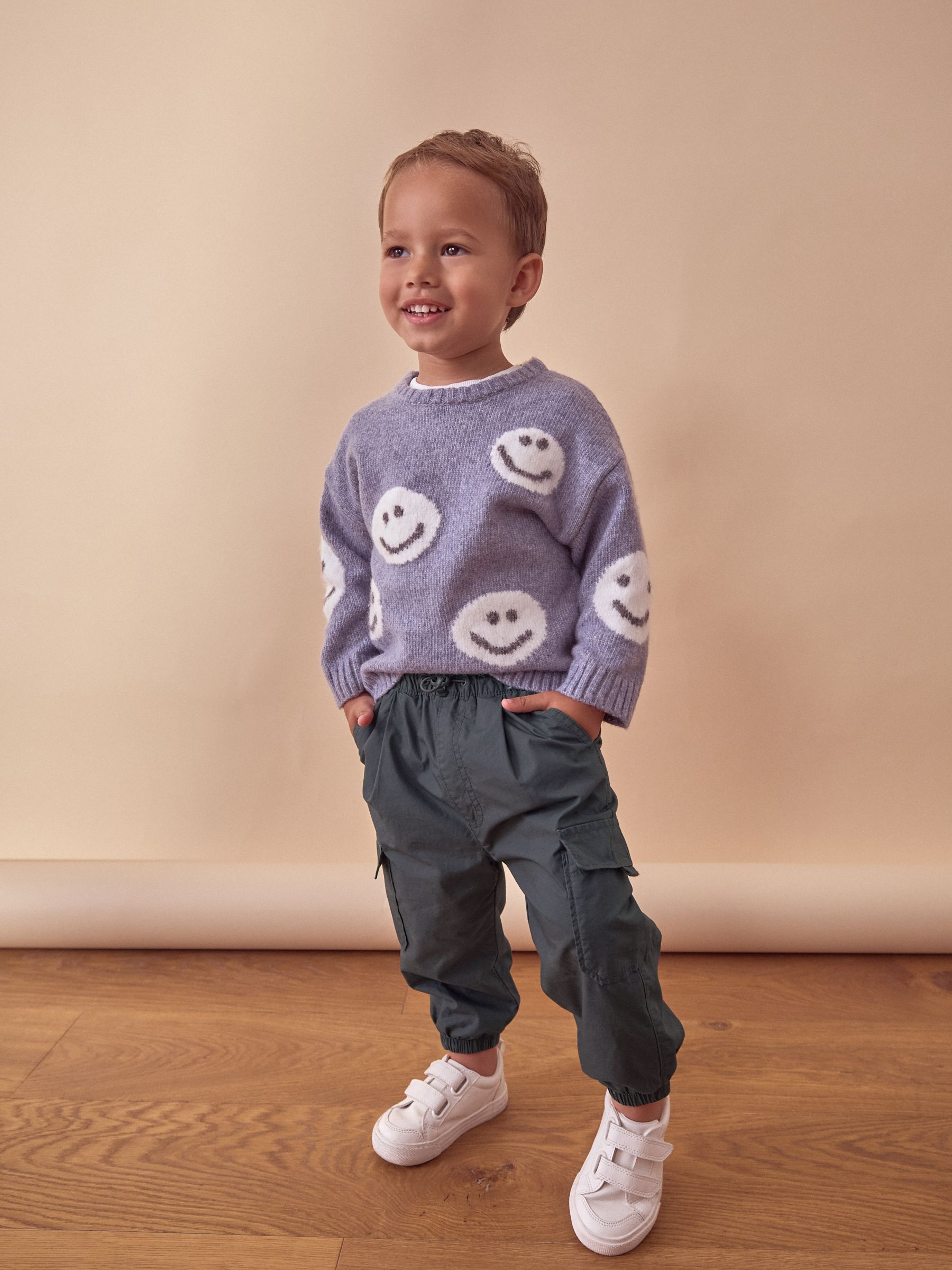 Buy Grey/Blue Happy Faces Crew Neck Jumper (3mths-7yrs) from the Next ...