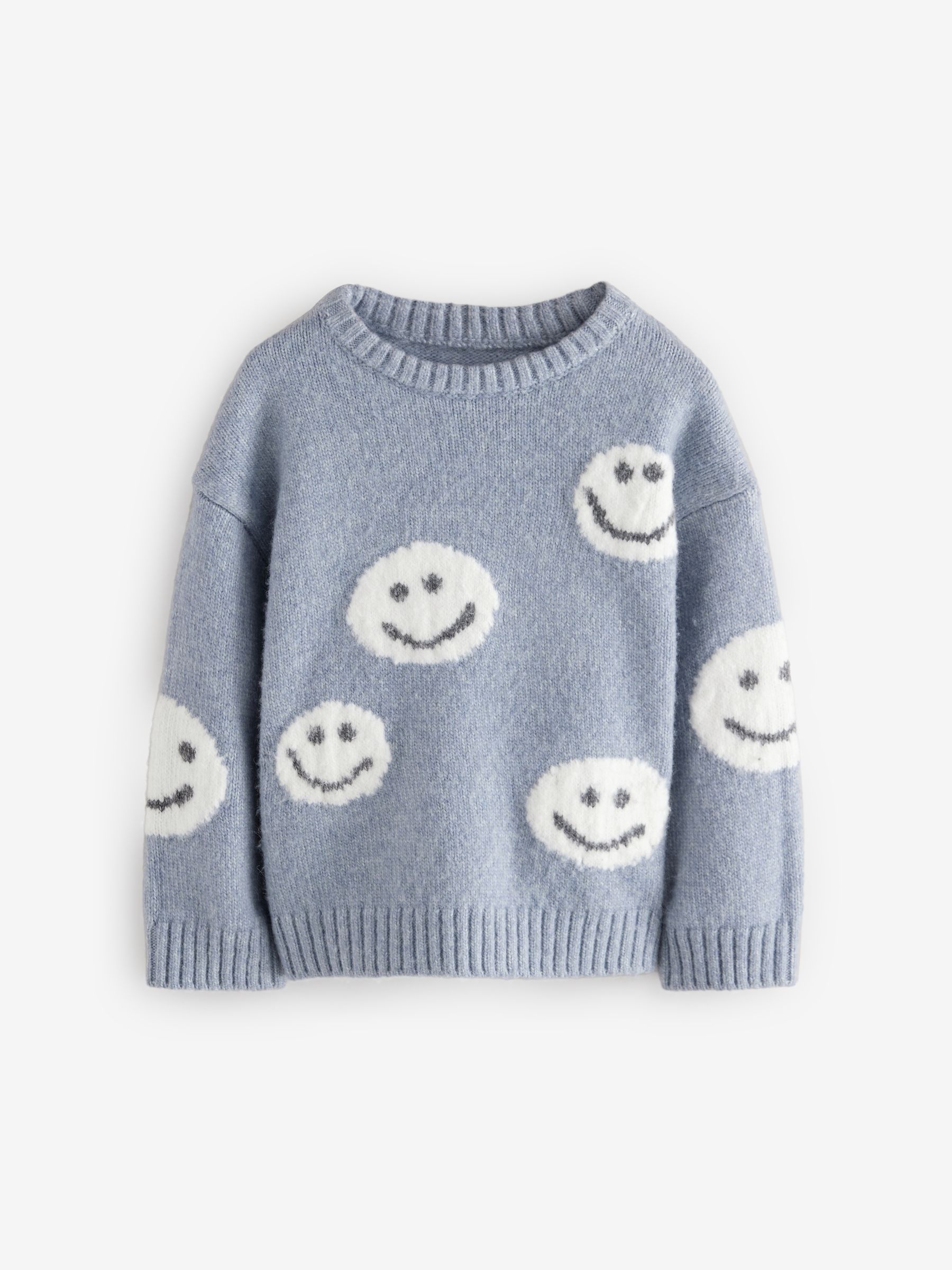 Buy Grey/Blue Happy Faces Crew Neck Jumper (3mths-7yrs) from the Next ...