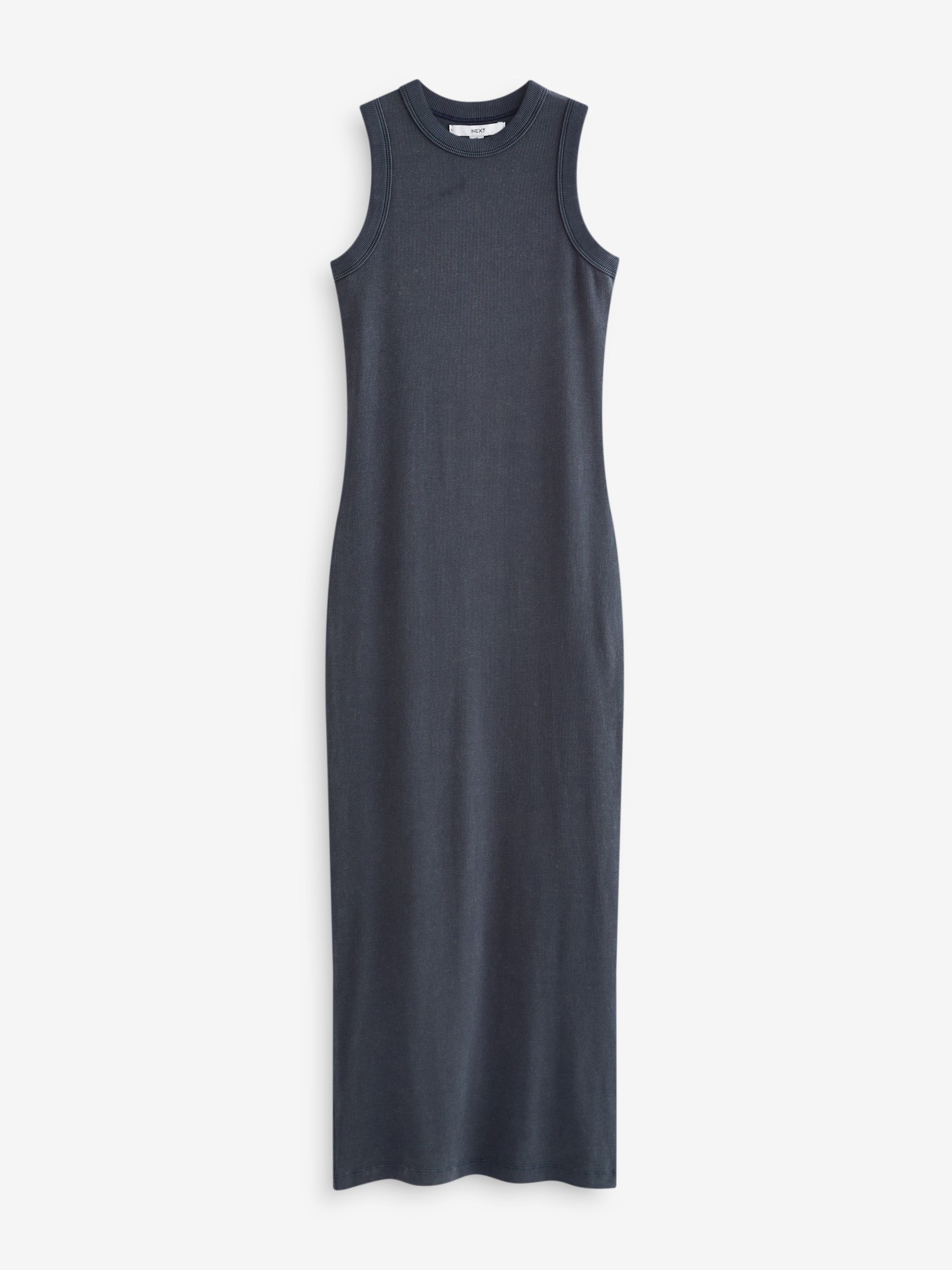 Buy Washed Indigo Blue Sleeveless Racer Neck Ribbed Maxi Dress from the ...