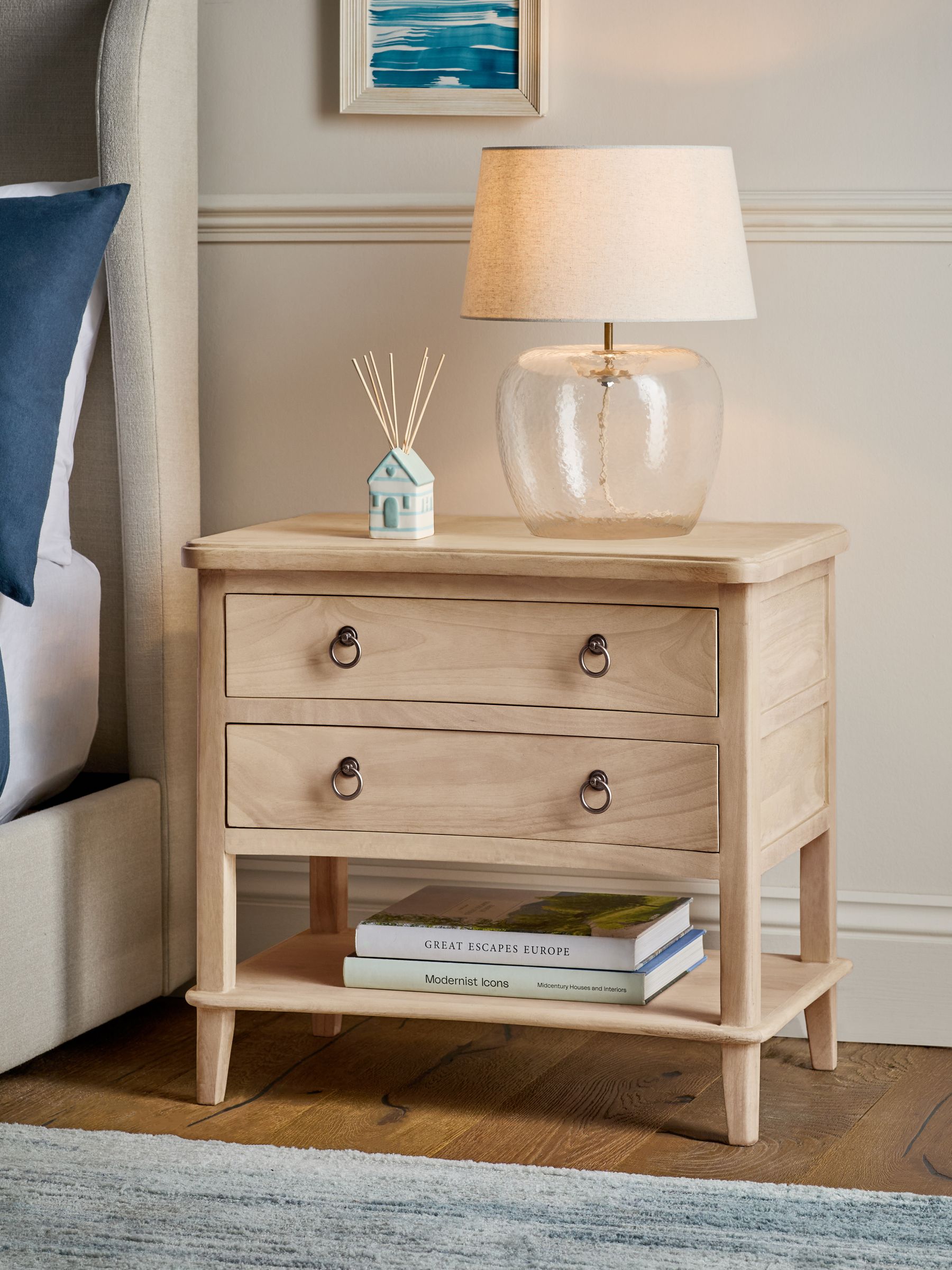 Buy Light Natural Sadie Solid Mango Wood 2 Drawer Wide Bedside Table ...
