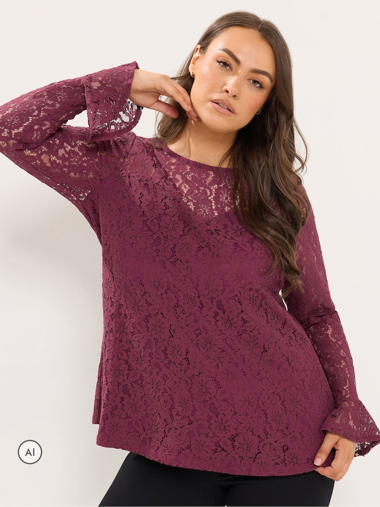 Buy Yours Curve Red Lace Long Sleeve Top from Next USA