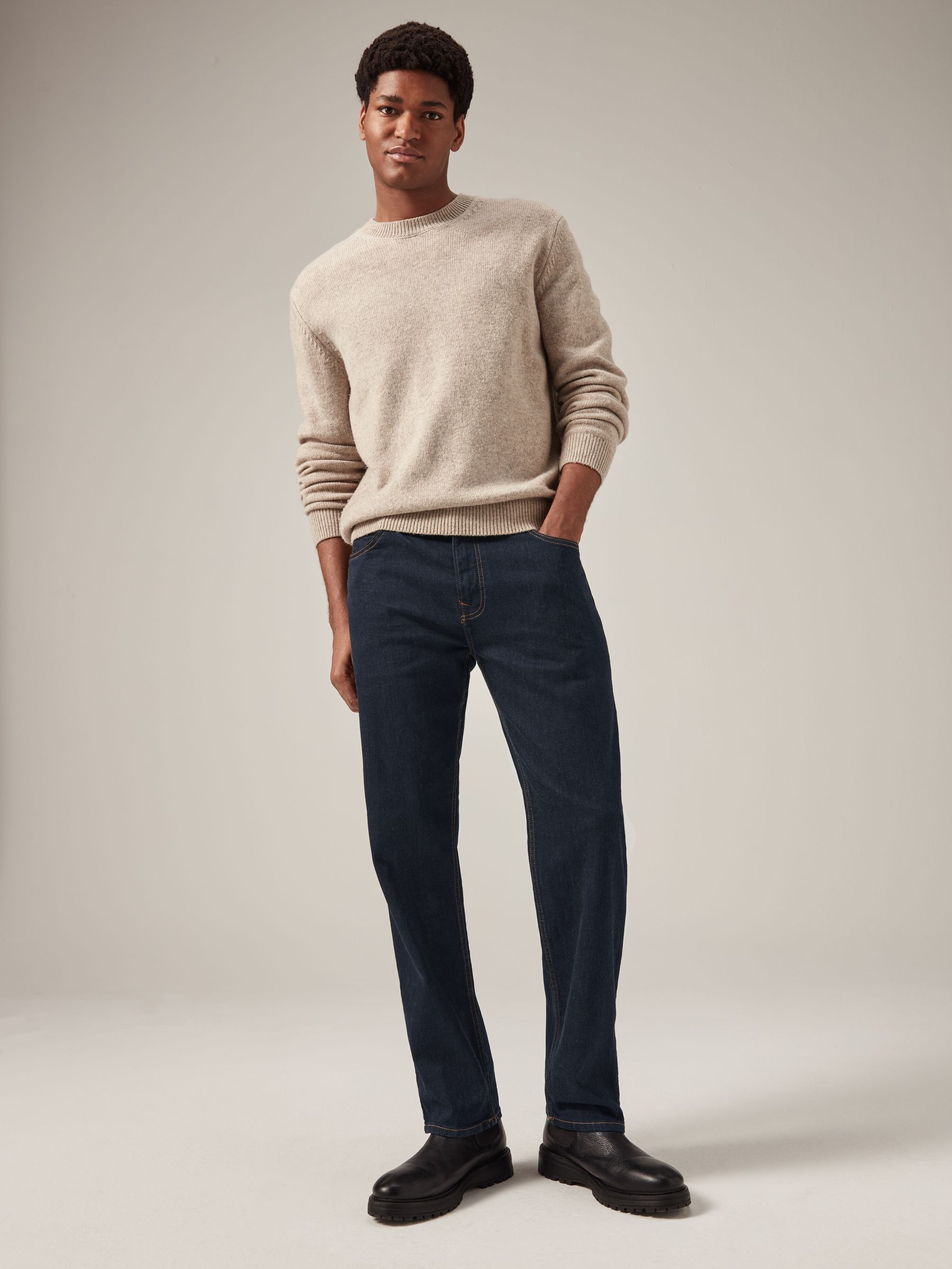 Buy Blue Indigo Rinse Straight Fit Classic Stretch Jeans from the Next ...