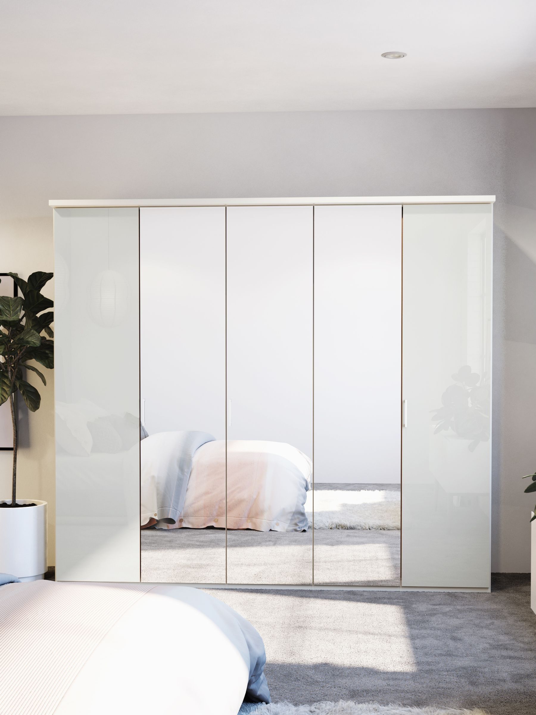 Buy Wiemann Peyton White Glass and Mirror Semi Fitted 5 Door Wardrobe ...