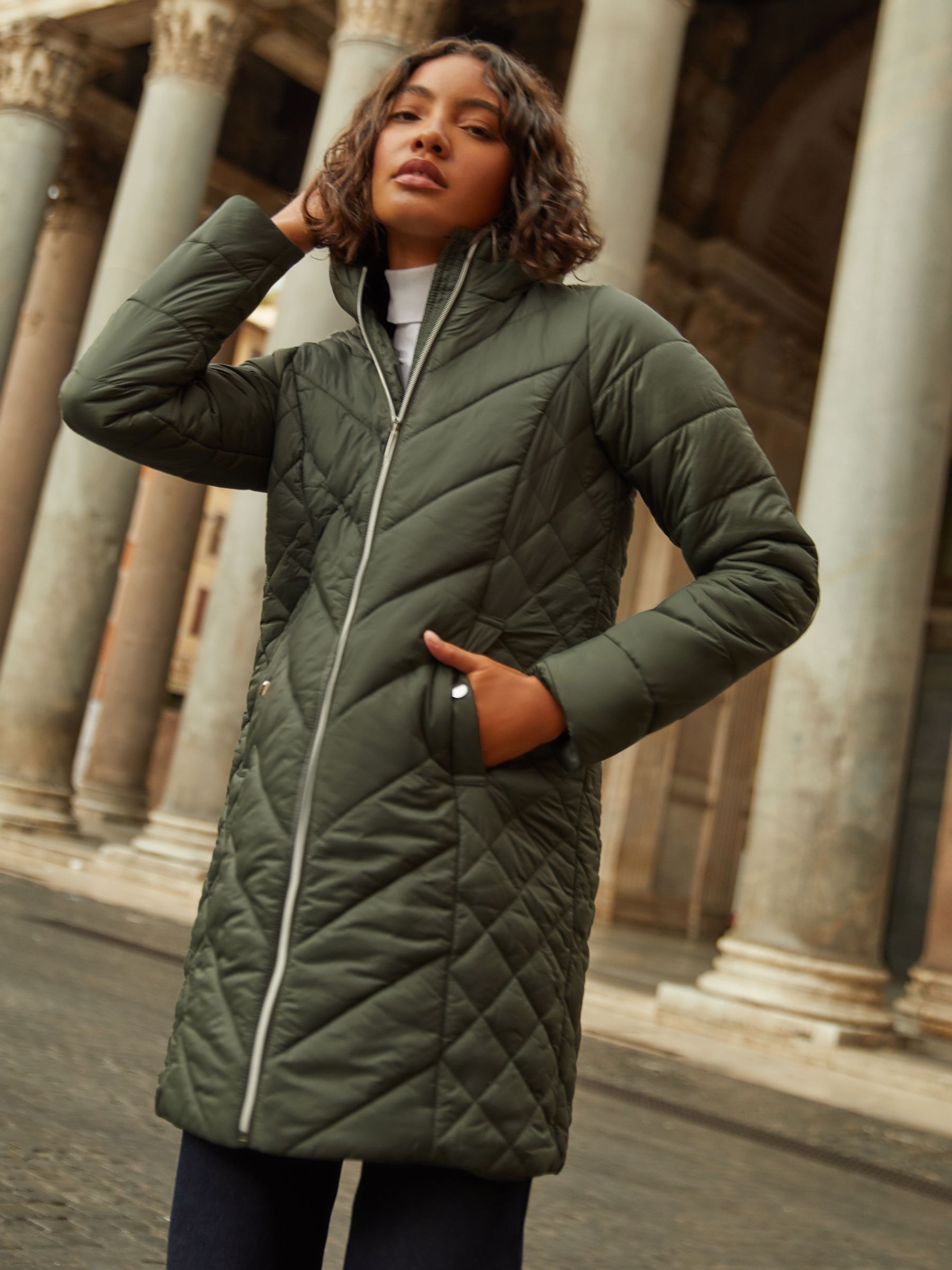 Buy Friends Like These Khaki Green Mid Length Quilted Jacket from the ...