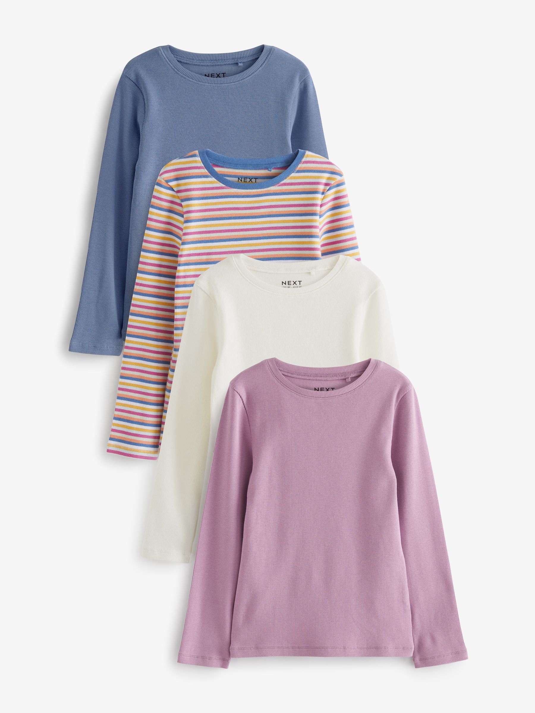 Buy Purple/Blue/Stripe Rib Long Sleeve Tops 4 Pack (3-16yrs) from the ...