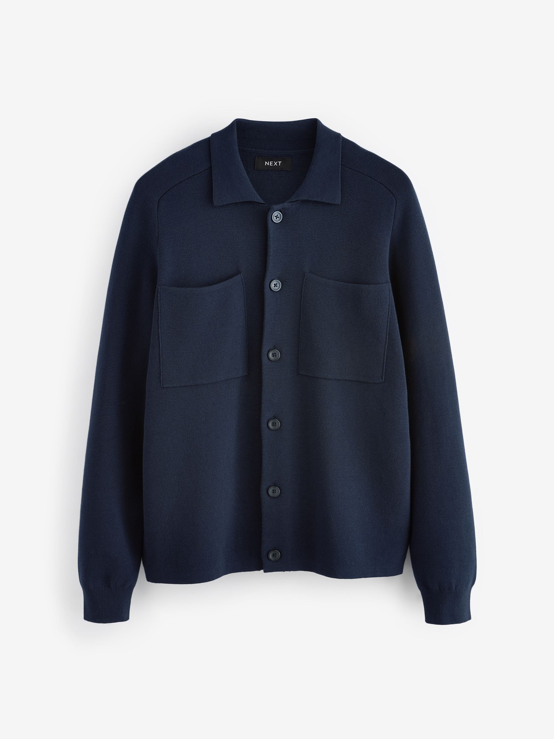 Buy Navy Blue Relaxed Fit 100% Cotton Knit Twin Pocket Shacket from the ...