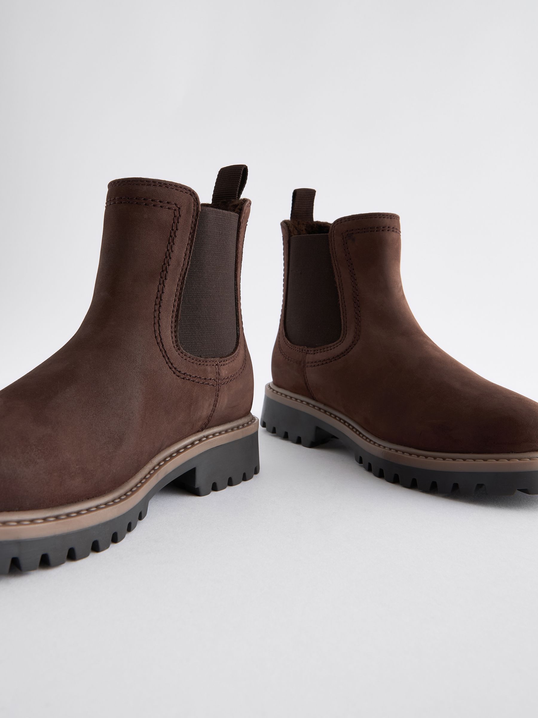 Buy Chocolate Brown Standard Fit (F) Leather Warm Lined Chelsea Boots ...
