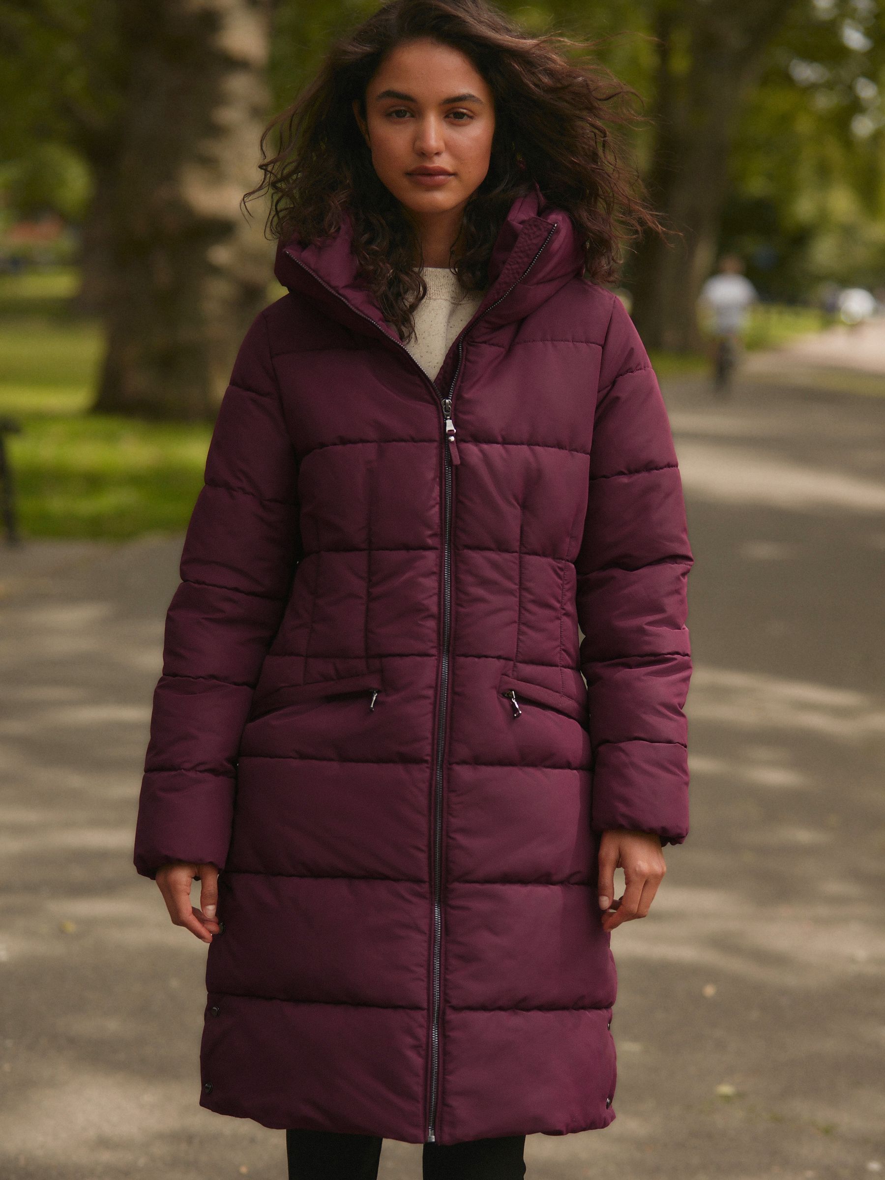 Buy Burgundy Shower Resistant Padded Puffer Hooded Mid Length Coat from ...