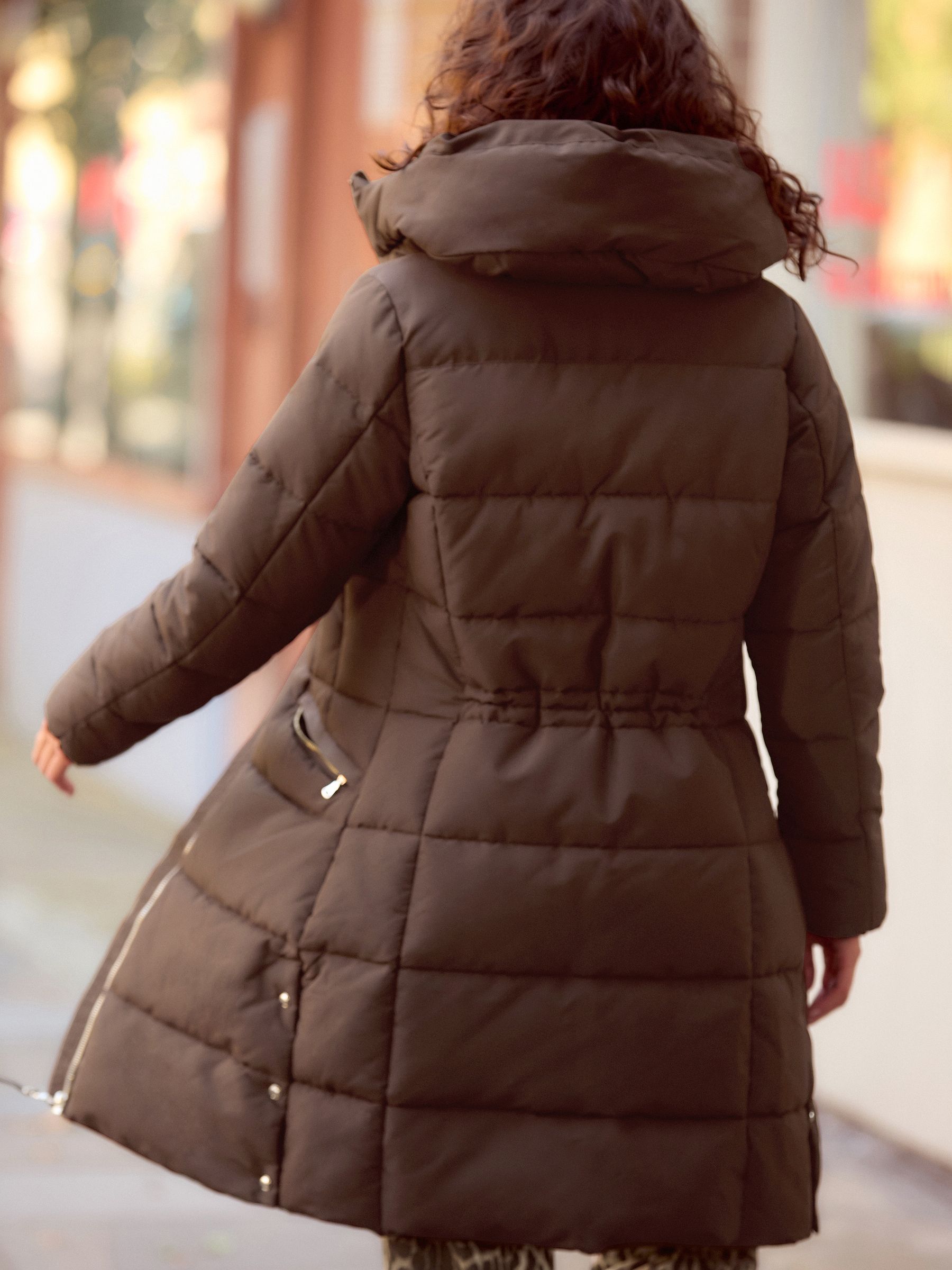Buy Chocolate Brown Shower Resistant Padded Puffer Hooded Mid Length ...
