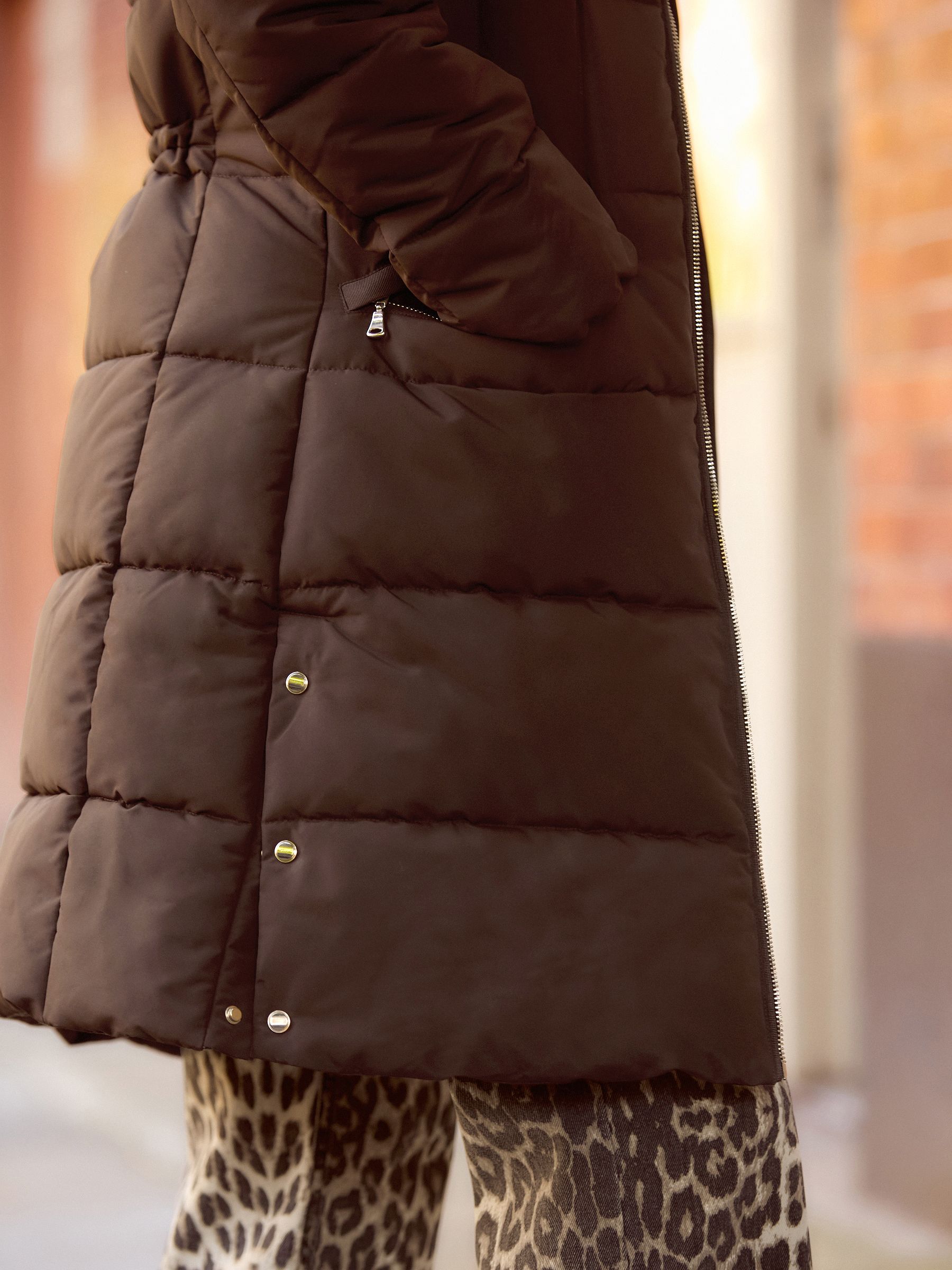 Buy Chocolate Brown Shower Resistant Padded Puffer Hooded Mid Length ...