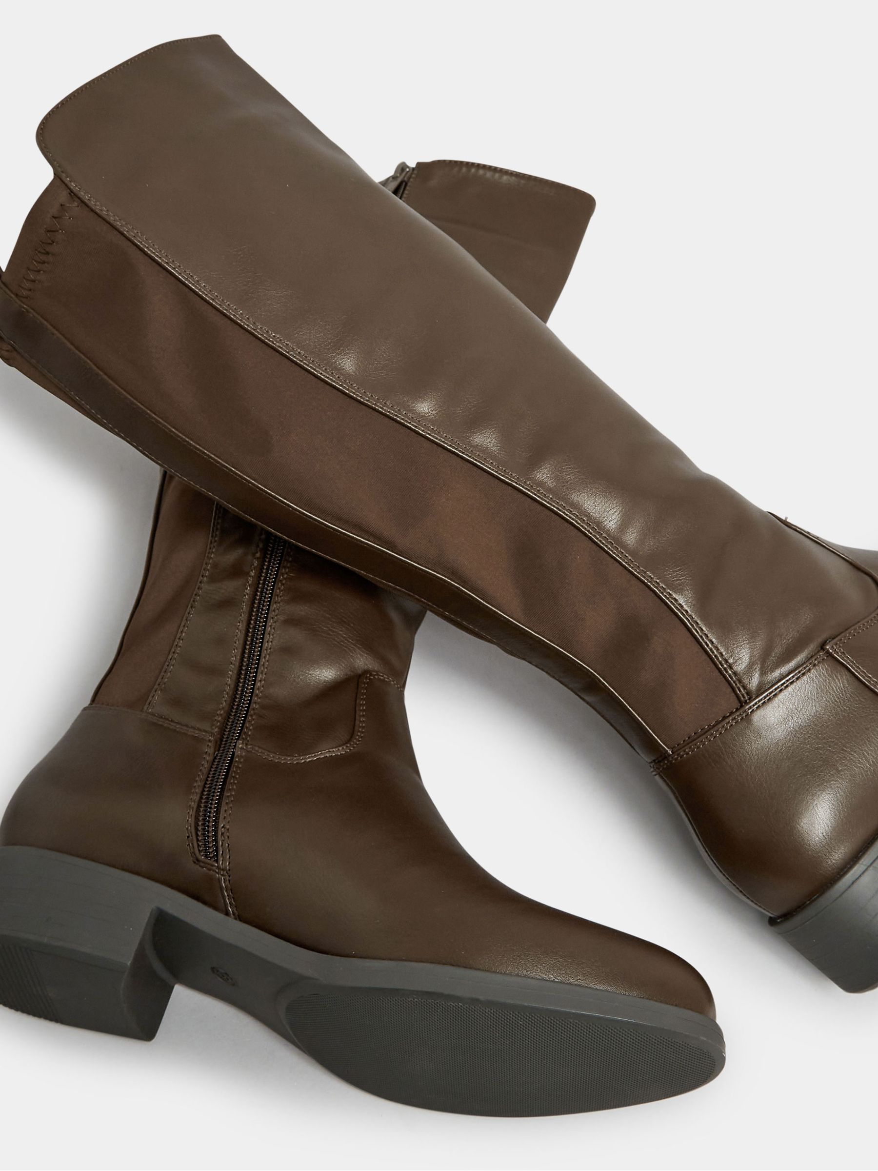 Buy Yours Curve Brown Extra Wide Fit Stretch PU Knee Boots from the ...