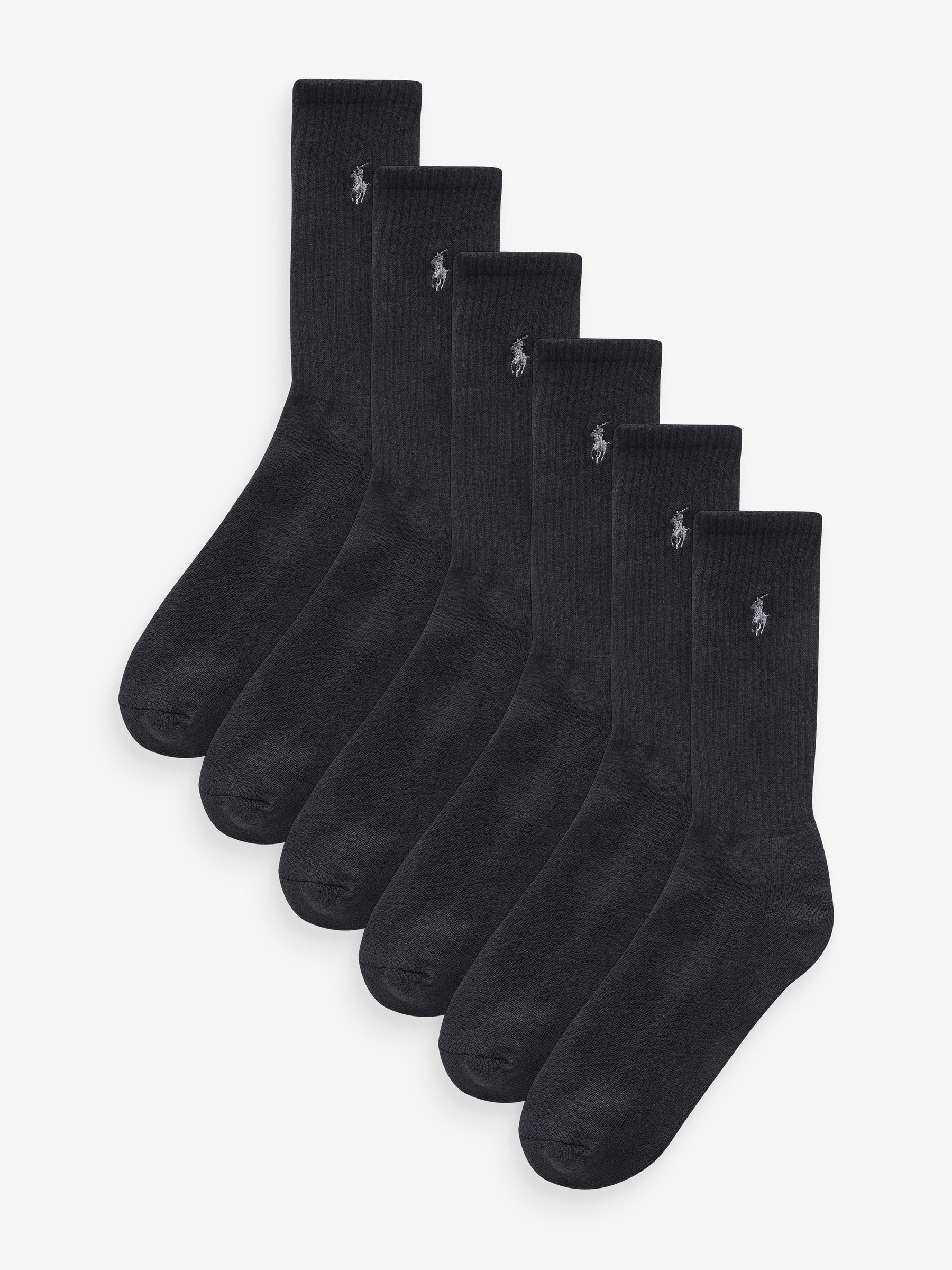 Buy Polo Ralph Lauren Black Chrome Ribbed Crew Socks 6 Pack from the ...