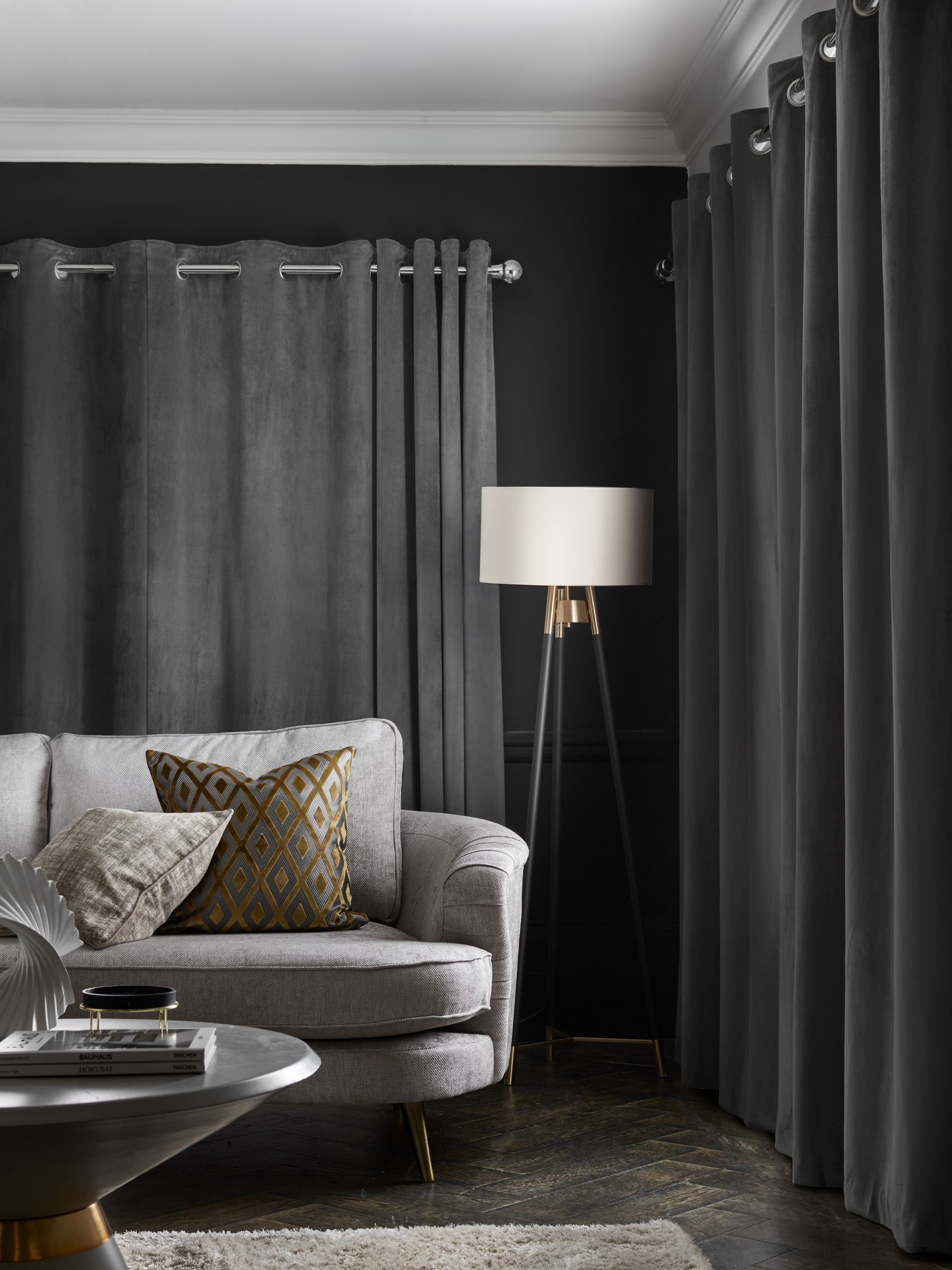 Buy Grey Charcoal Matte Velvet Lined Curtains from Next USA