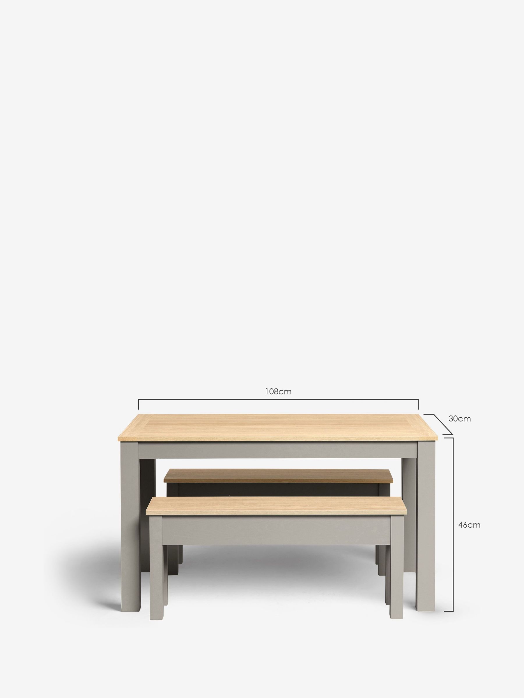 Buy Dove Grey Malvern Oak Effect 4 Seater Dining Table and Bench Set ...
