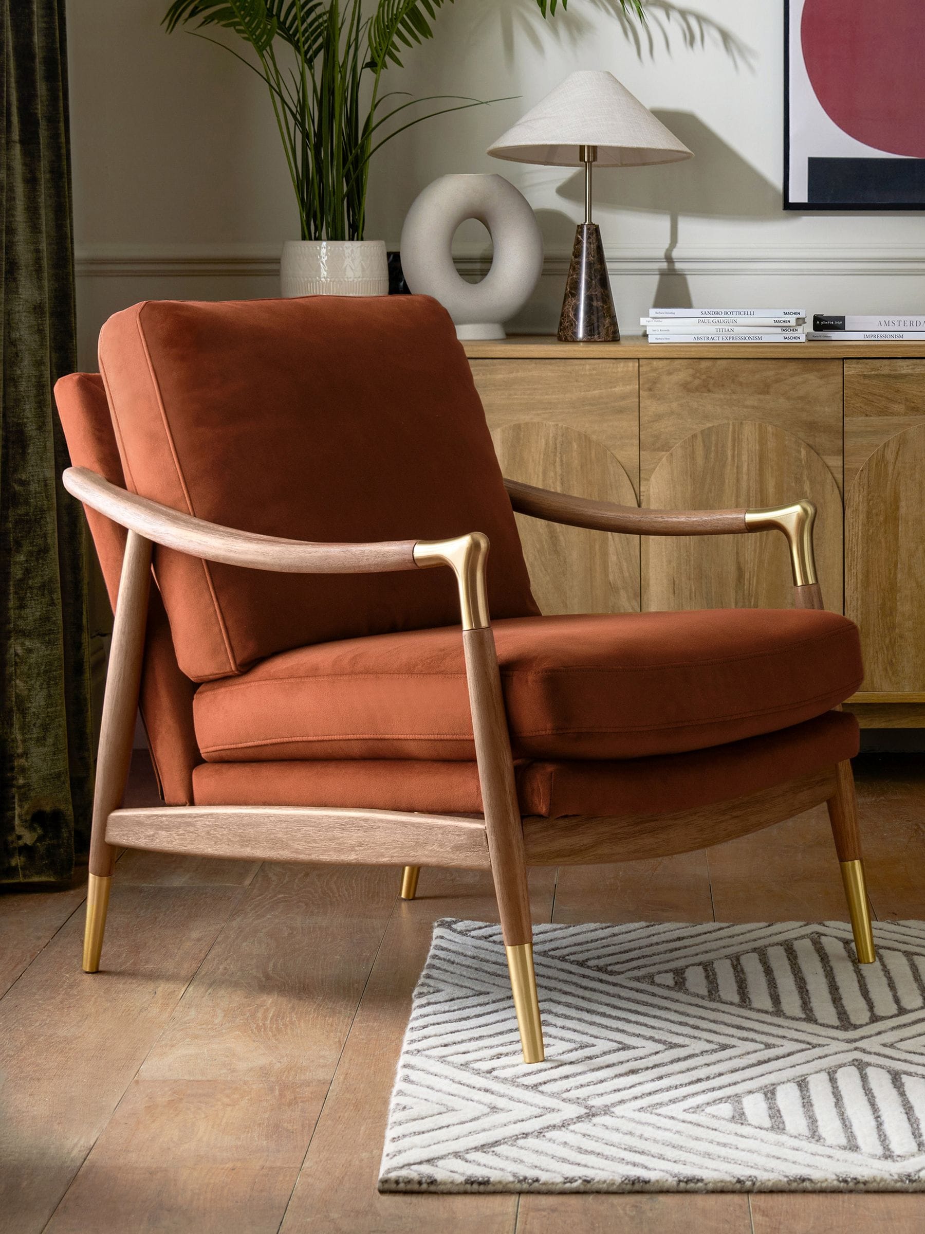 Buy Soft Velvet Rust Brown Flinton Wooden Accent Chair from the Next UK ...