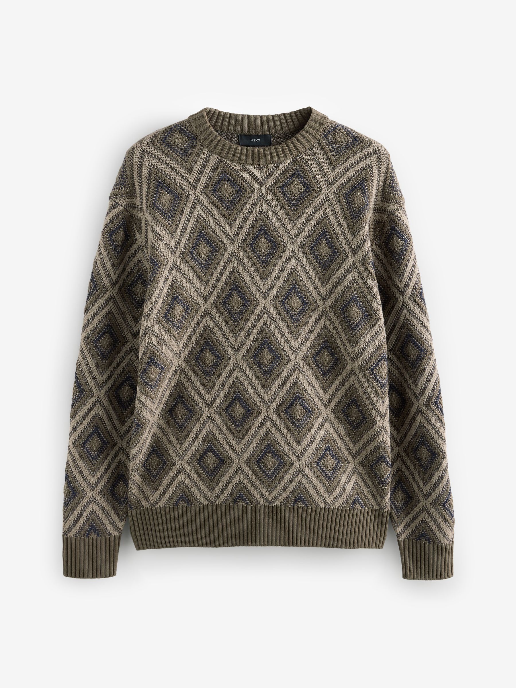 Buy Brown Relaxed Fit Cotton Rich Geometric Pattern Crew Jumper from ...