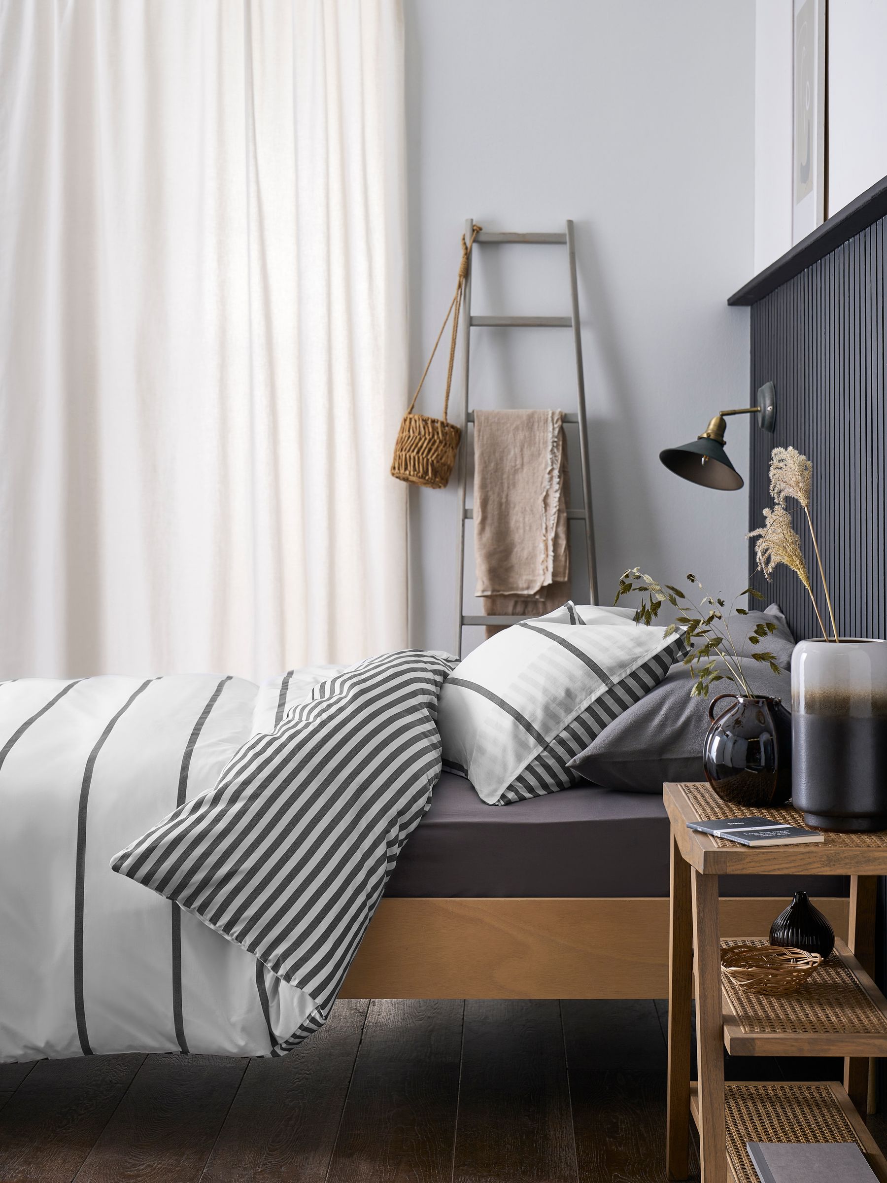 Buy 2 Pack Grey Stripe Reversible Duvet Cover and Pillowcase Set from ...