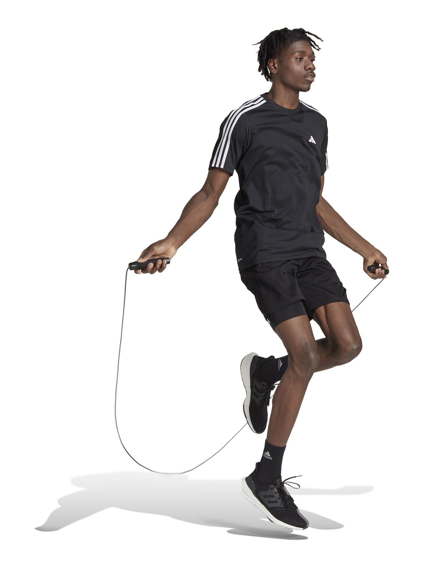 Buy adidas Black Train Essentials 3-Stripes Training T-Shirt from the ...