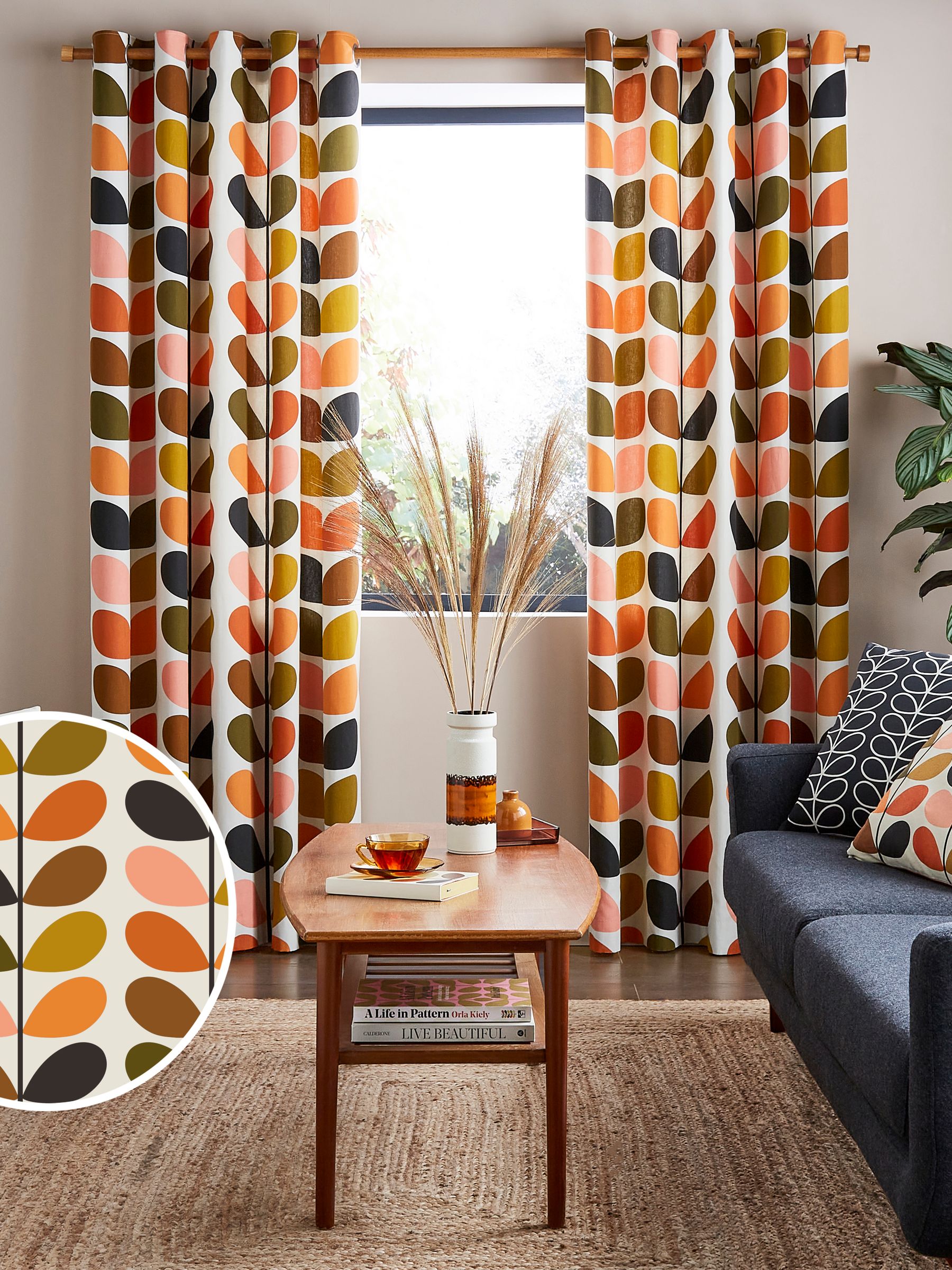 Buy Orla Kiely Orange Multi Stem Eyelet Curtains from the Next UK ...