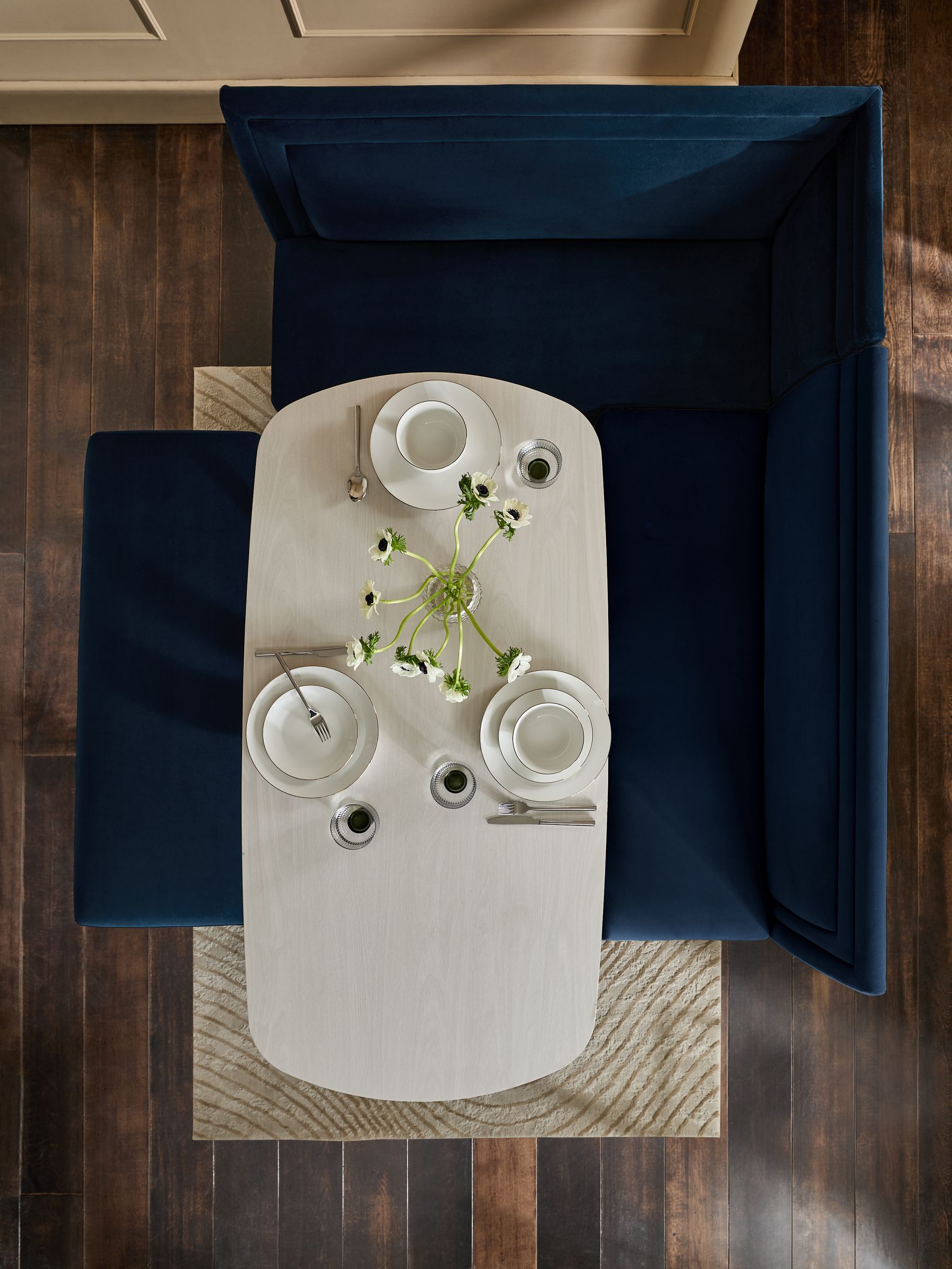 Buy Soft Velvet Navy 6 Seater Evie Dining Table and Corner Bench Set from the Next UK online shop