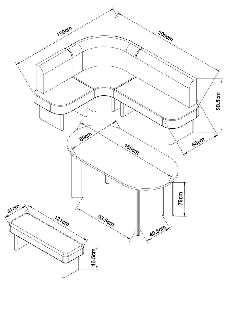 corner dining table dimensions