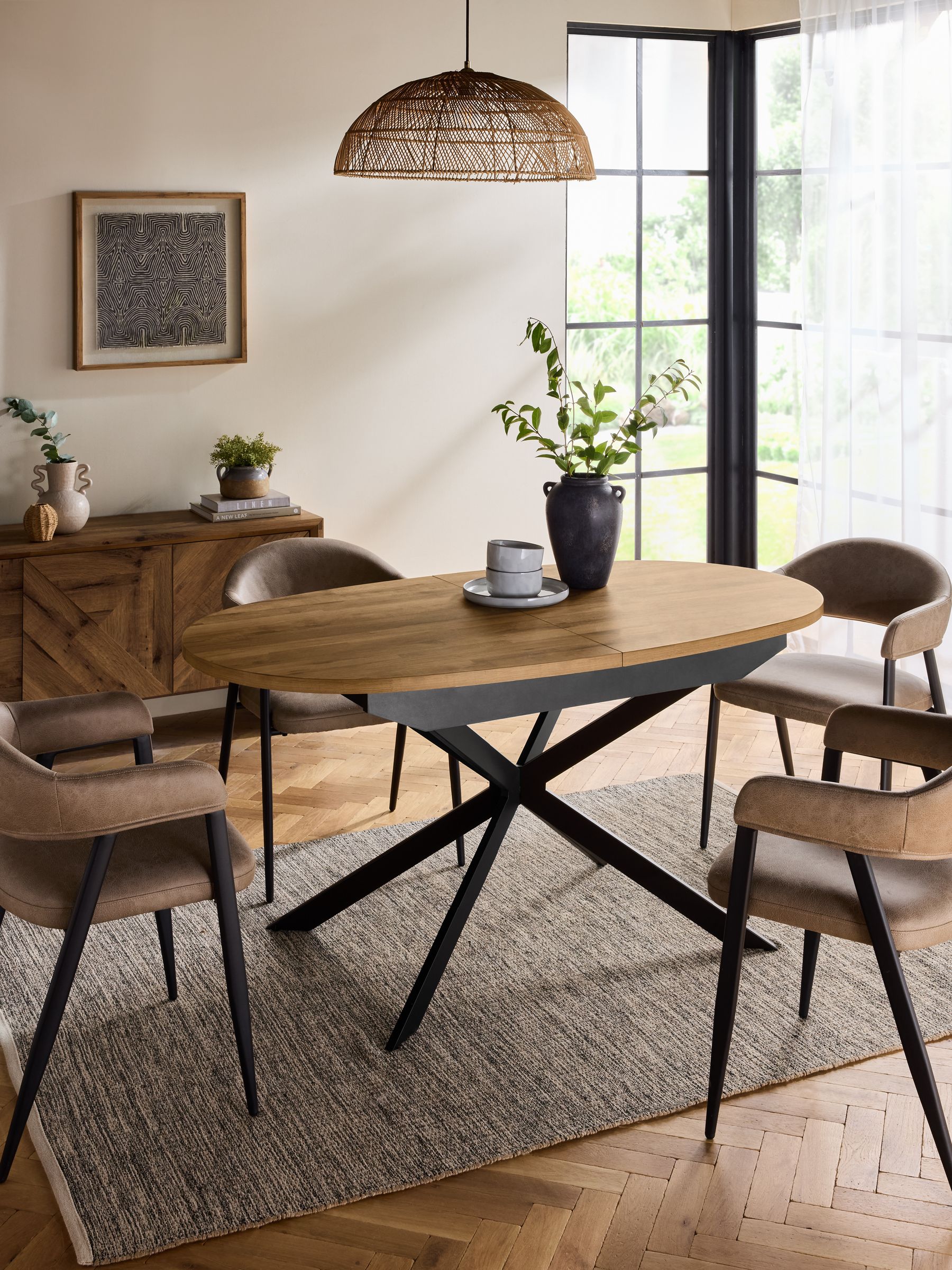Buy Dark Bronx Oak Effect Oval 6 to 8 Seater Extending Dining Table ...