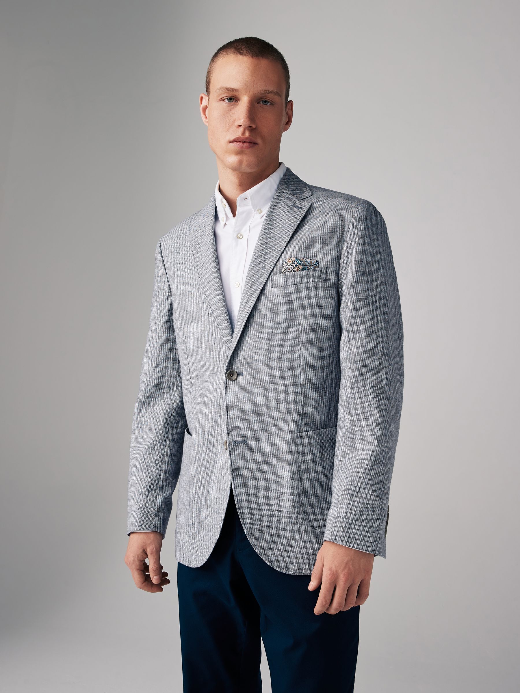 Buy Chambray Blue Regular Fit Textured Linen Blend Blazer from Next Ireland