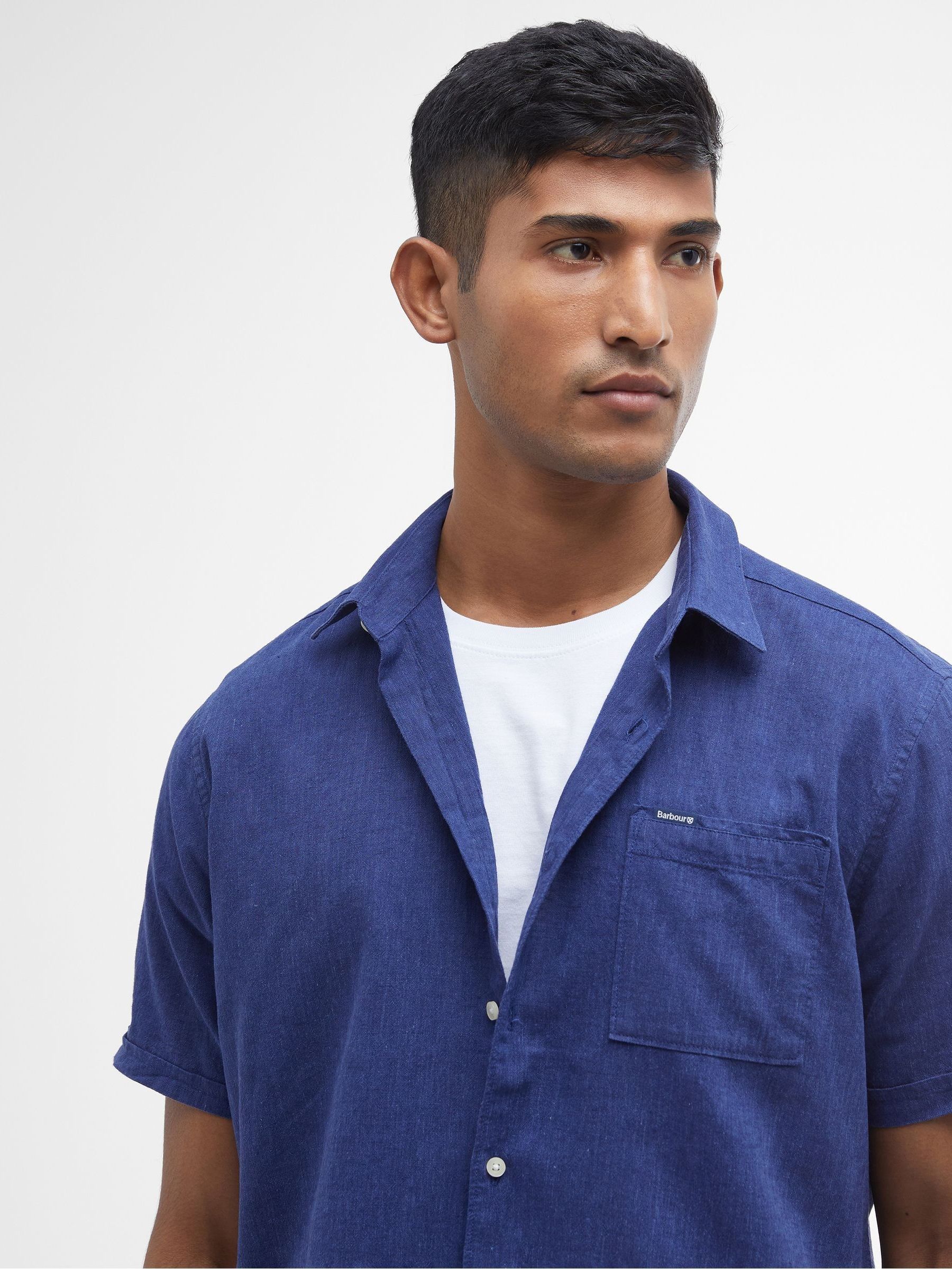Buy Barbour® Navy Nelson Linen Blend Short Sleeve Shirt from the Next UK online shop