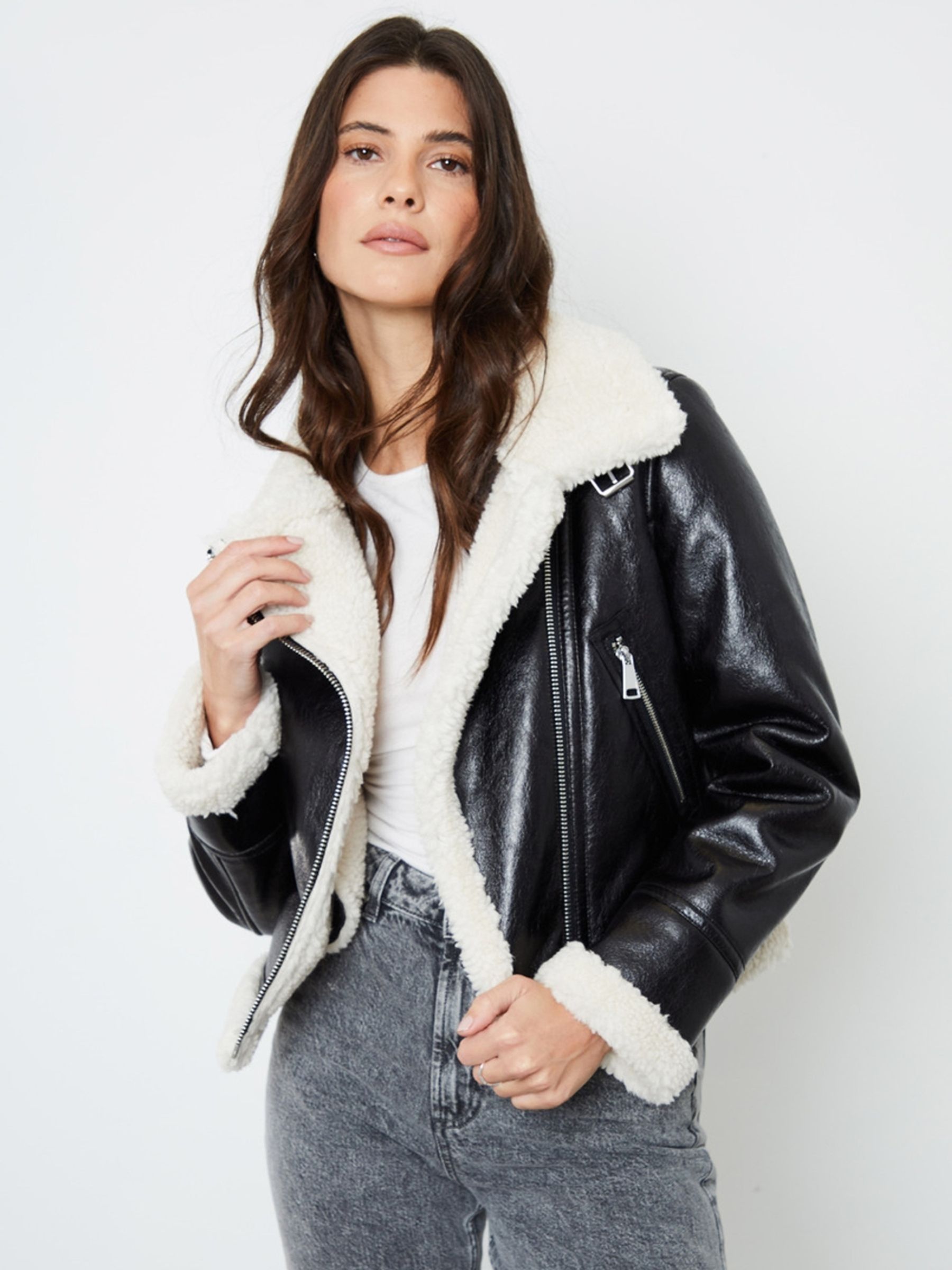 Buy Another Sunday Bonded Aviator Jacket With Faux Fur Lining In Black ...
