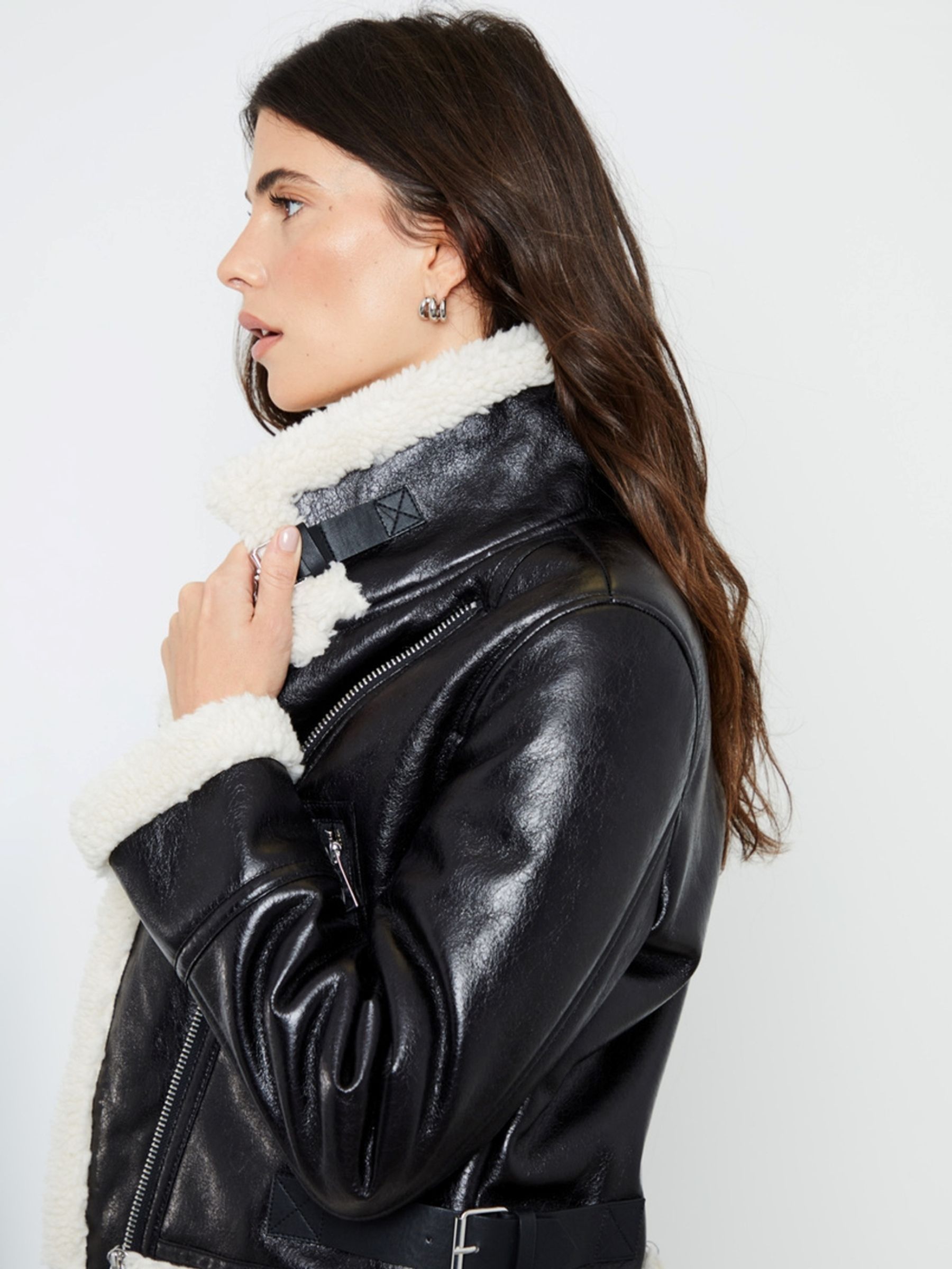 Buy Another Sunday Bonded Aviator Jacket With Faux Fur Lining In Black ...