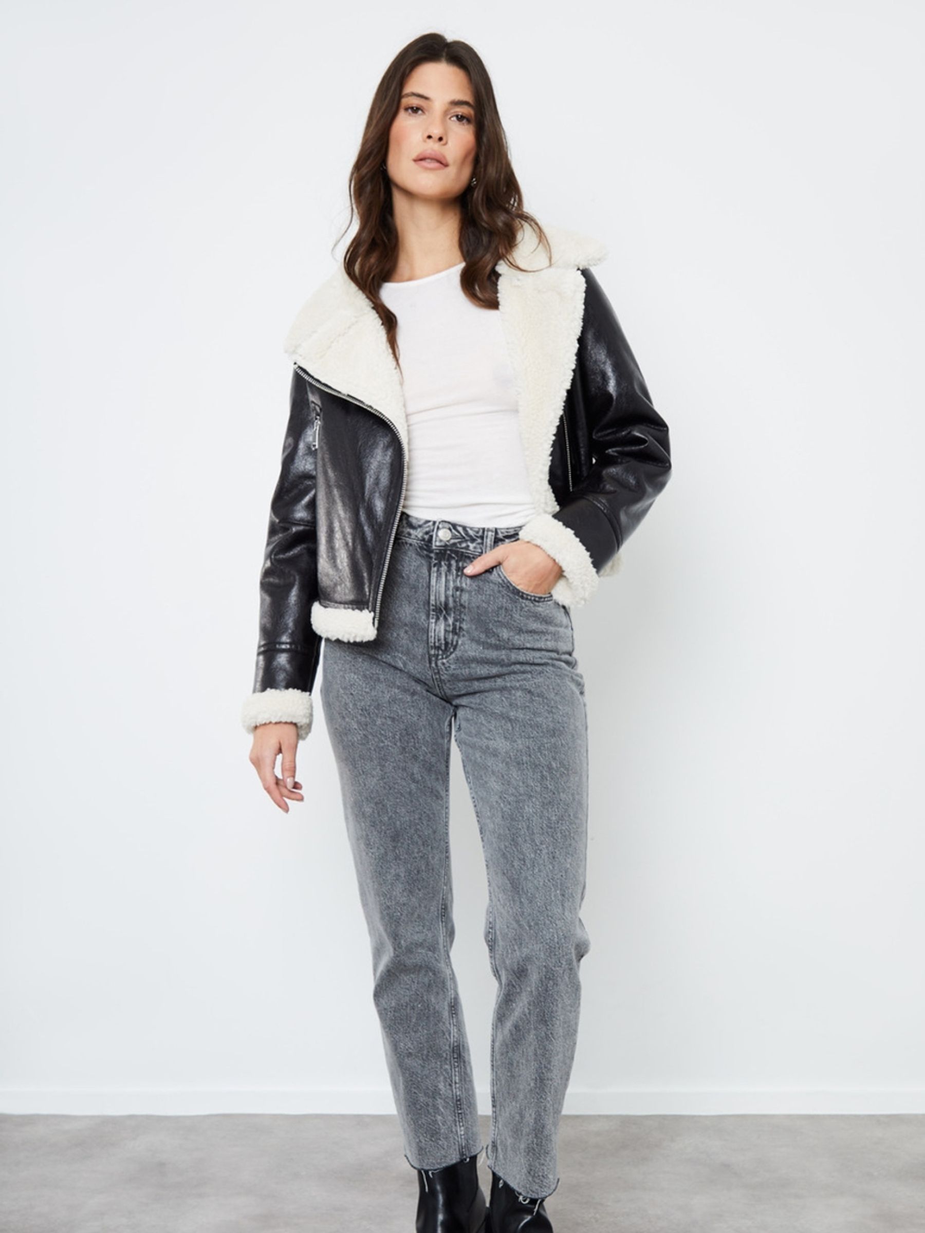 Buy Another Sunday Bonded Aviator Jacket With Faux Fur Lining In Black ...
