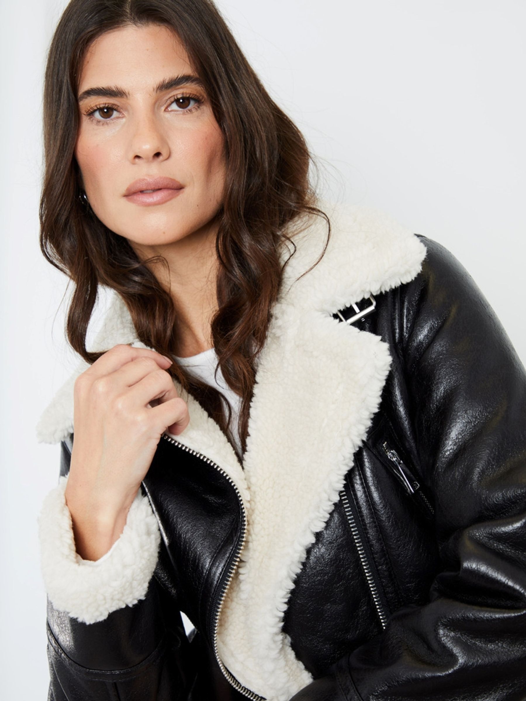Buy Another Sunday Bonded Aviator Jacket With Faux Fur Lining In Black ...