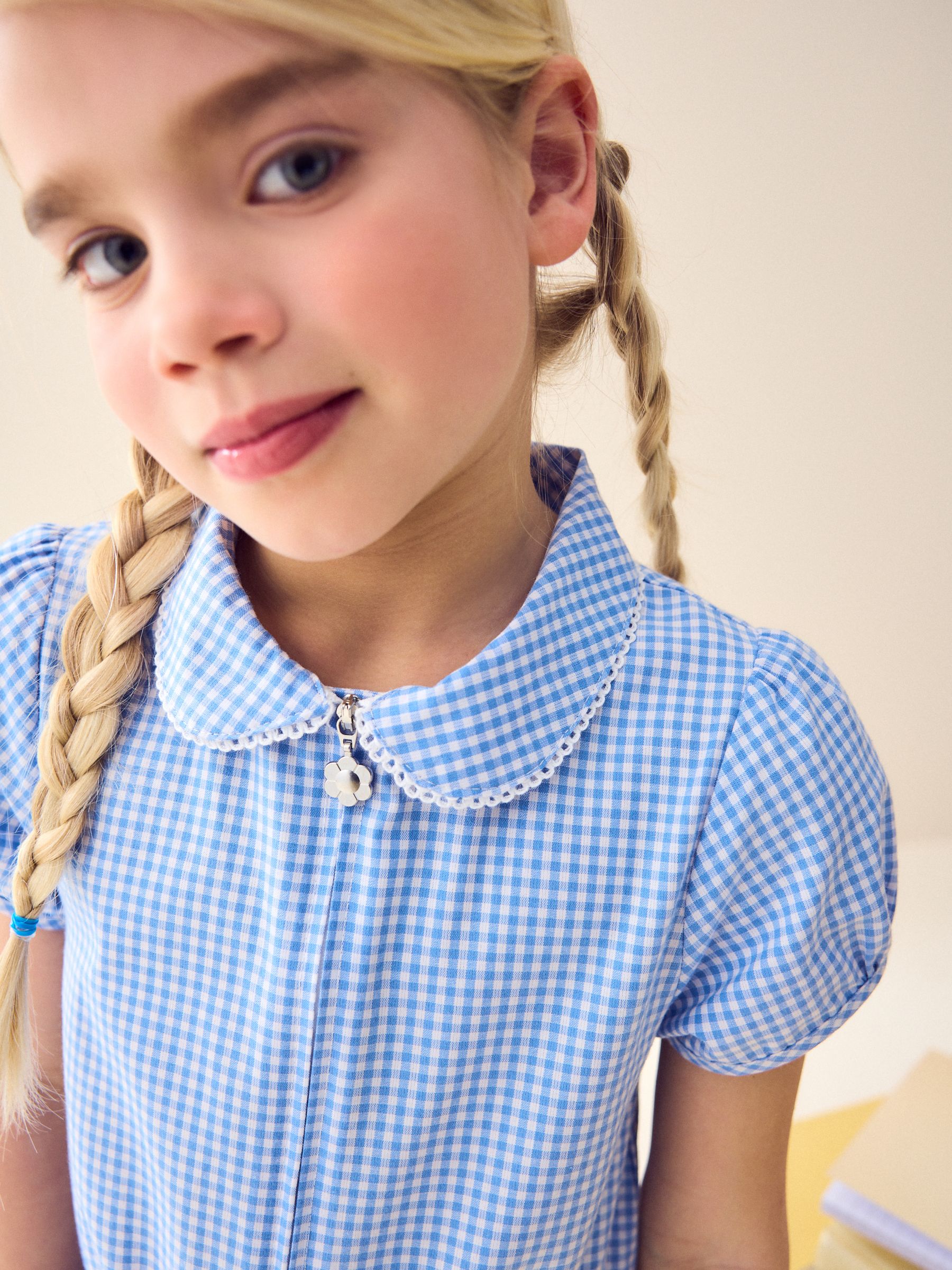 Buy Blue Zip Front Cotton Rich Gingham School Playsuit (3-14yrs) from ...
