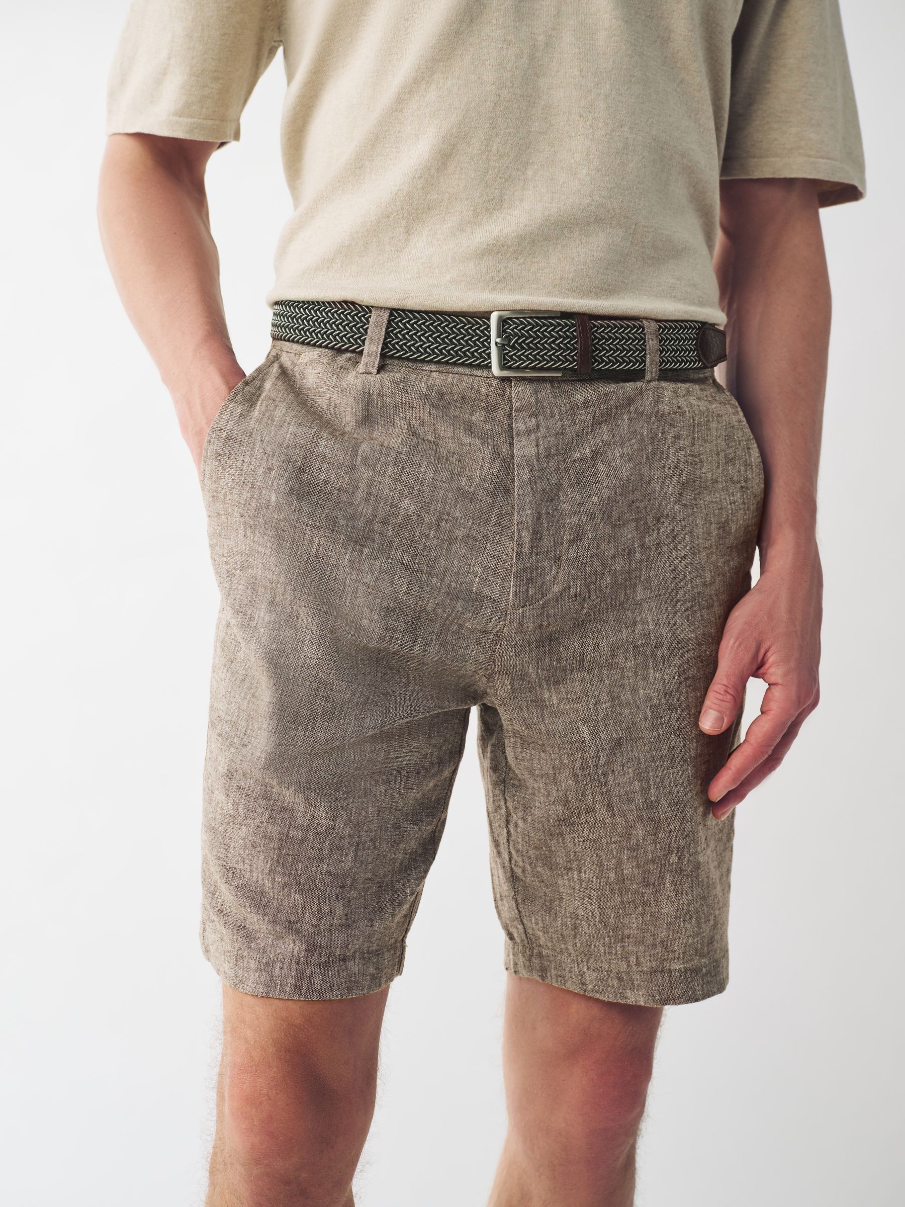 Buy Brown Linen Cotton Chino Shorts with Belt Included from the Next UK ...