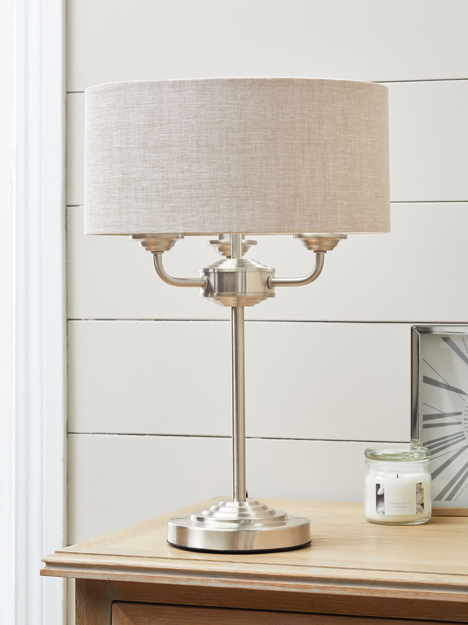 Buy Brushed Chrome Burford 3 Light Table Lamp from the Next UK online shop