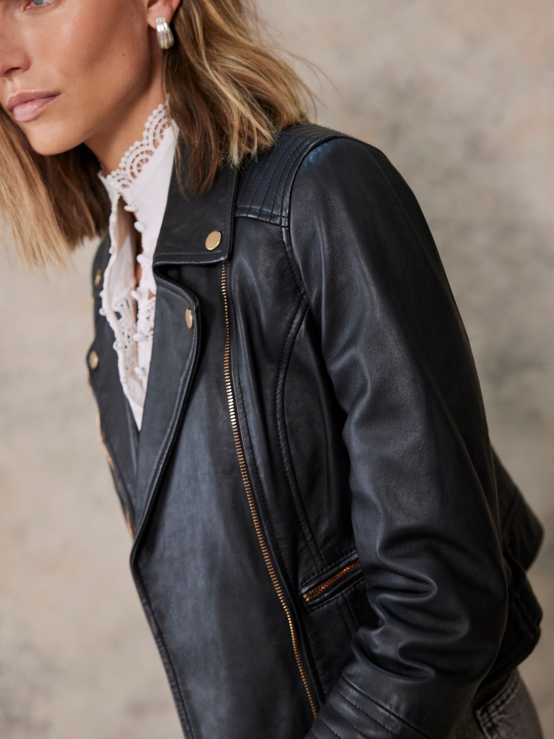 Buy Mint Velvet Black Zip Leather Biker Jacket from the Next UK online shop