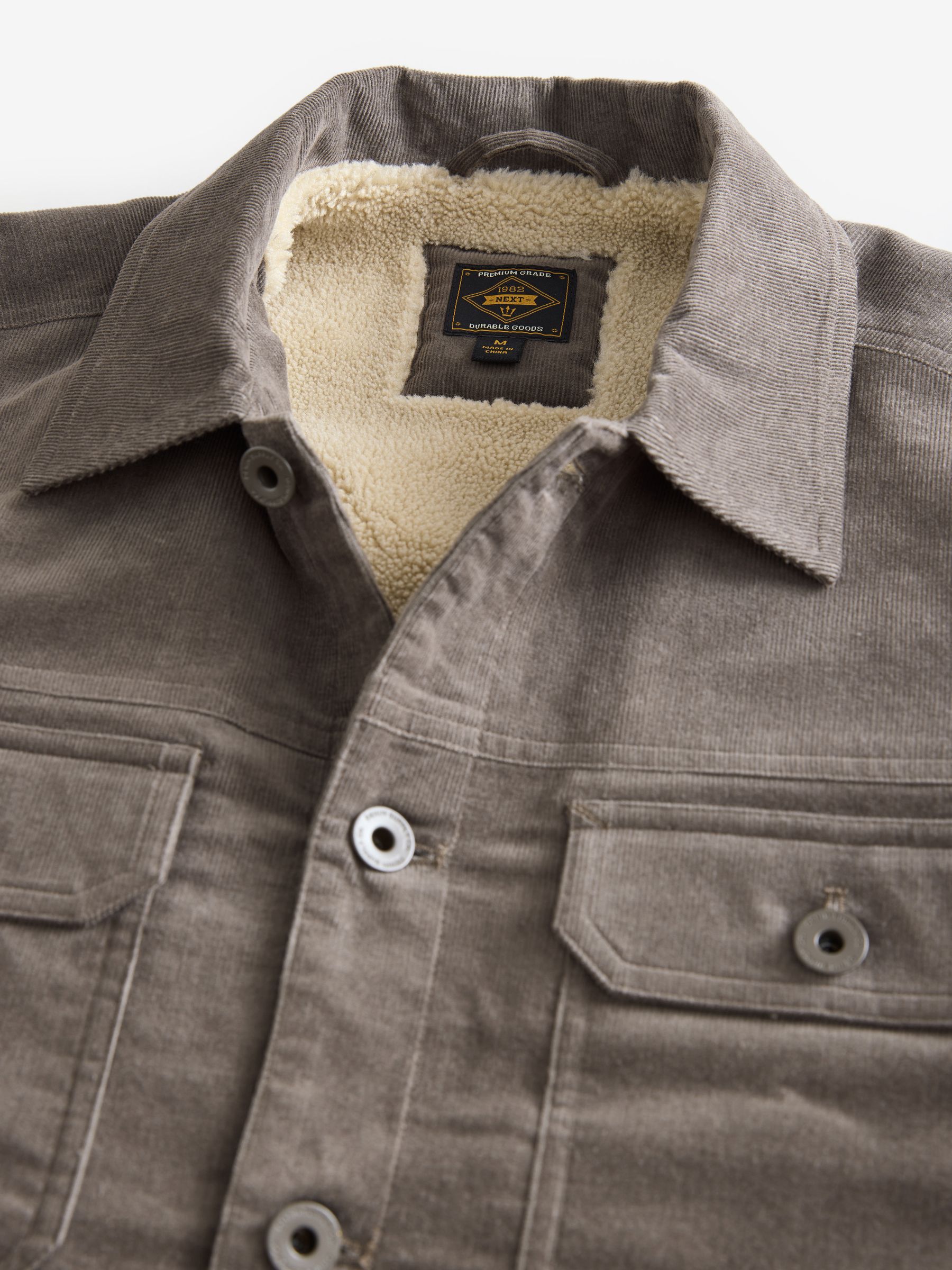 Buy Dark Natural Corduroy Borg Lined Trucker Jacket from the Next UK ...