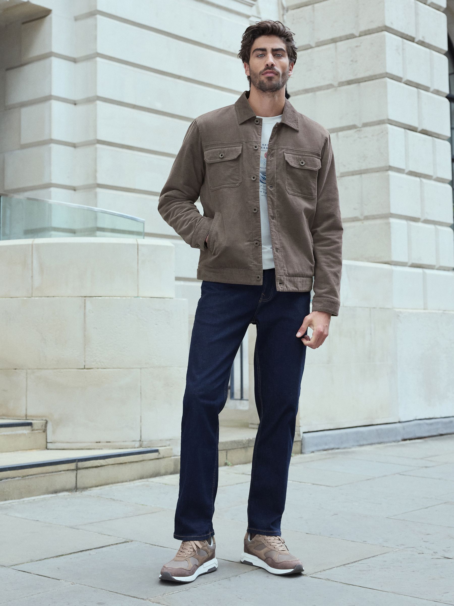 Buy Dark Natural Corduroy Borg Lined Trucker Jacket from the Next UK ...