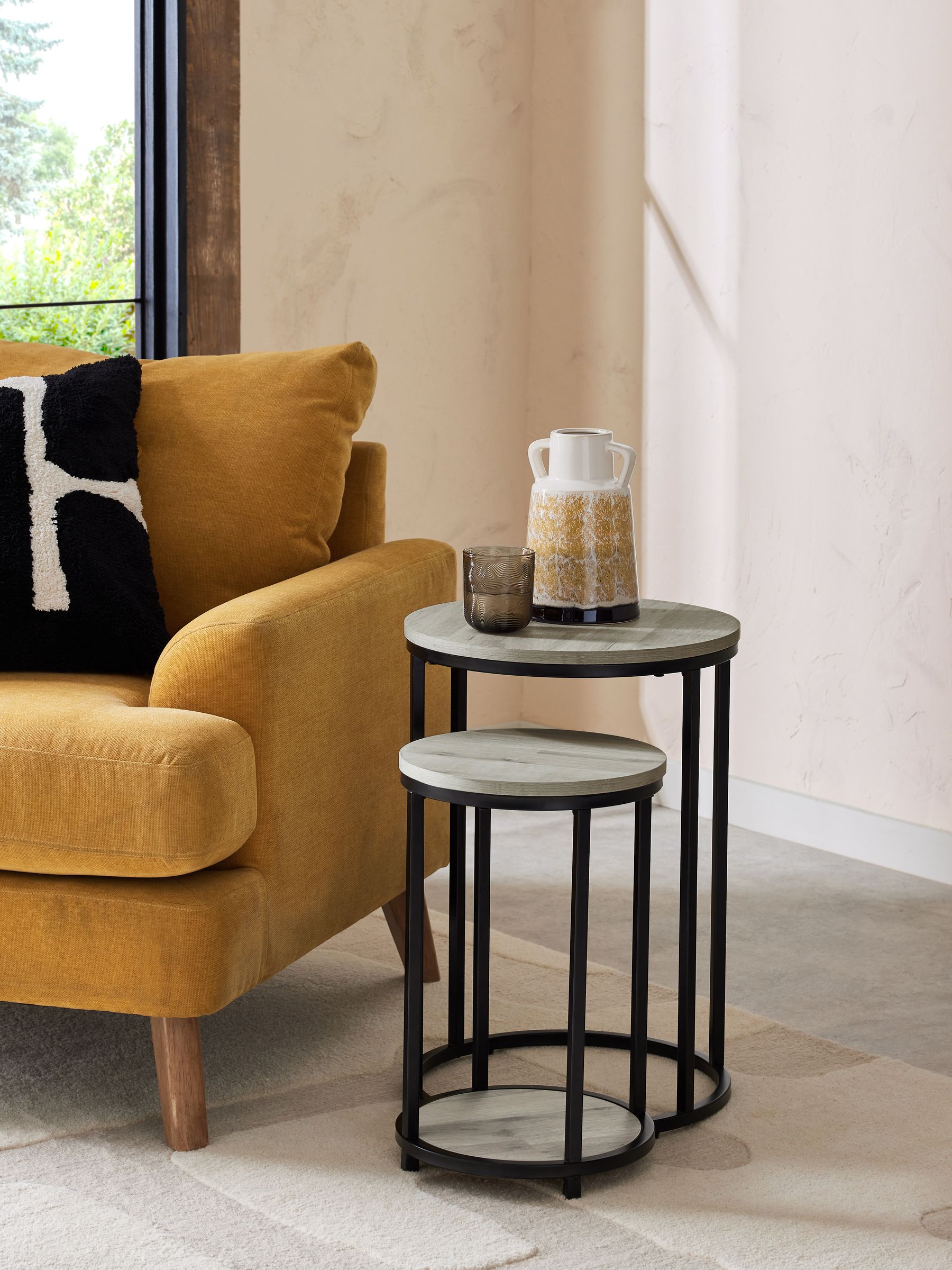 Buy Grey Bronx Oak Effect Round Set of 2 Nest of Tables from the Next UK online shop