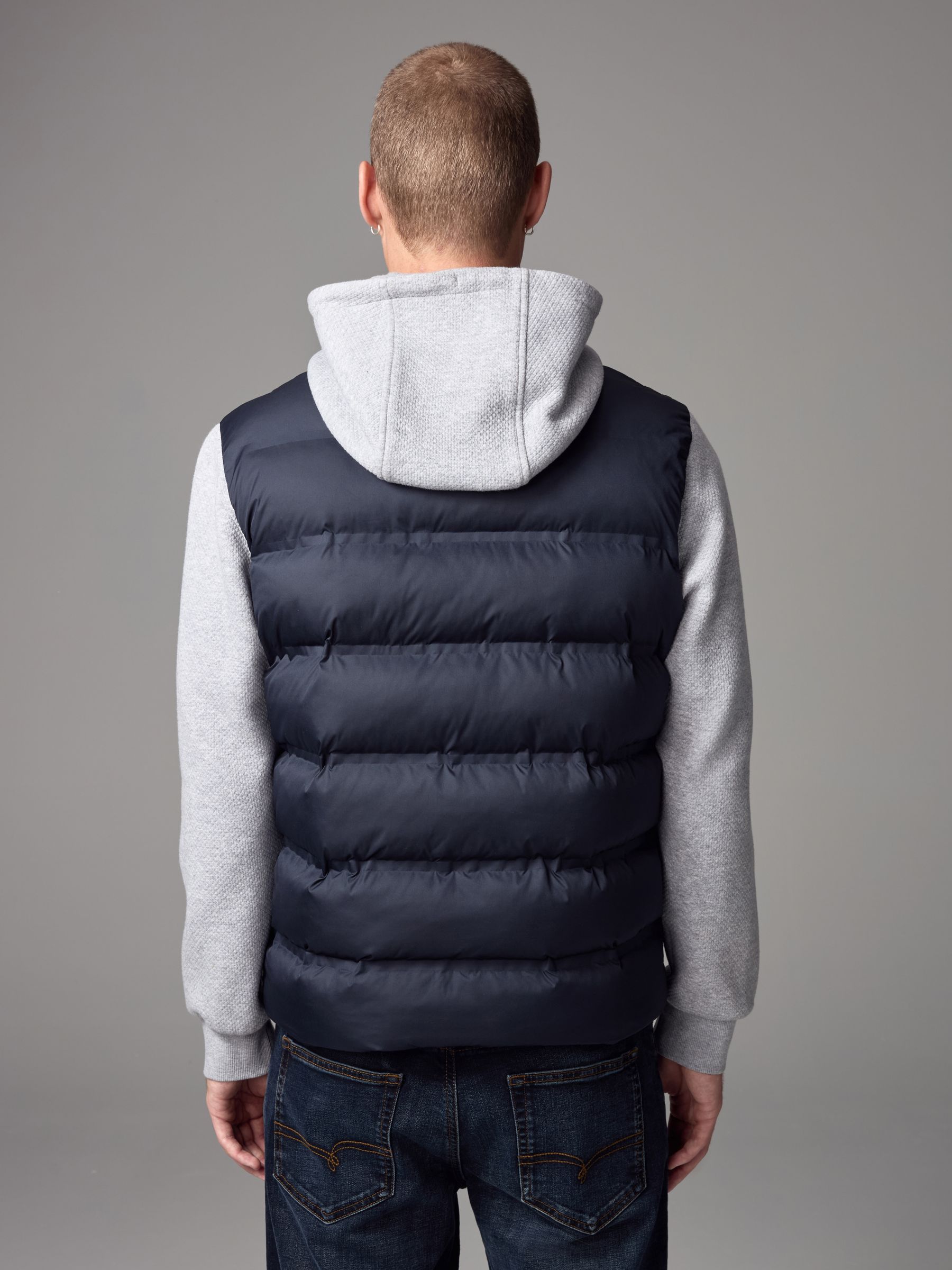 Buy Blue/Grey Jersey Sleeve Hybrid Puffer Jacket from the Next UK ...