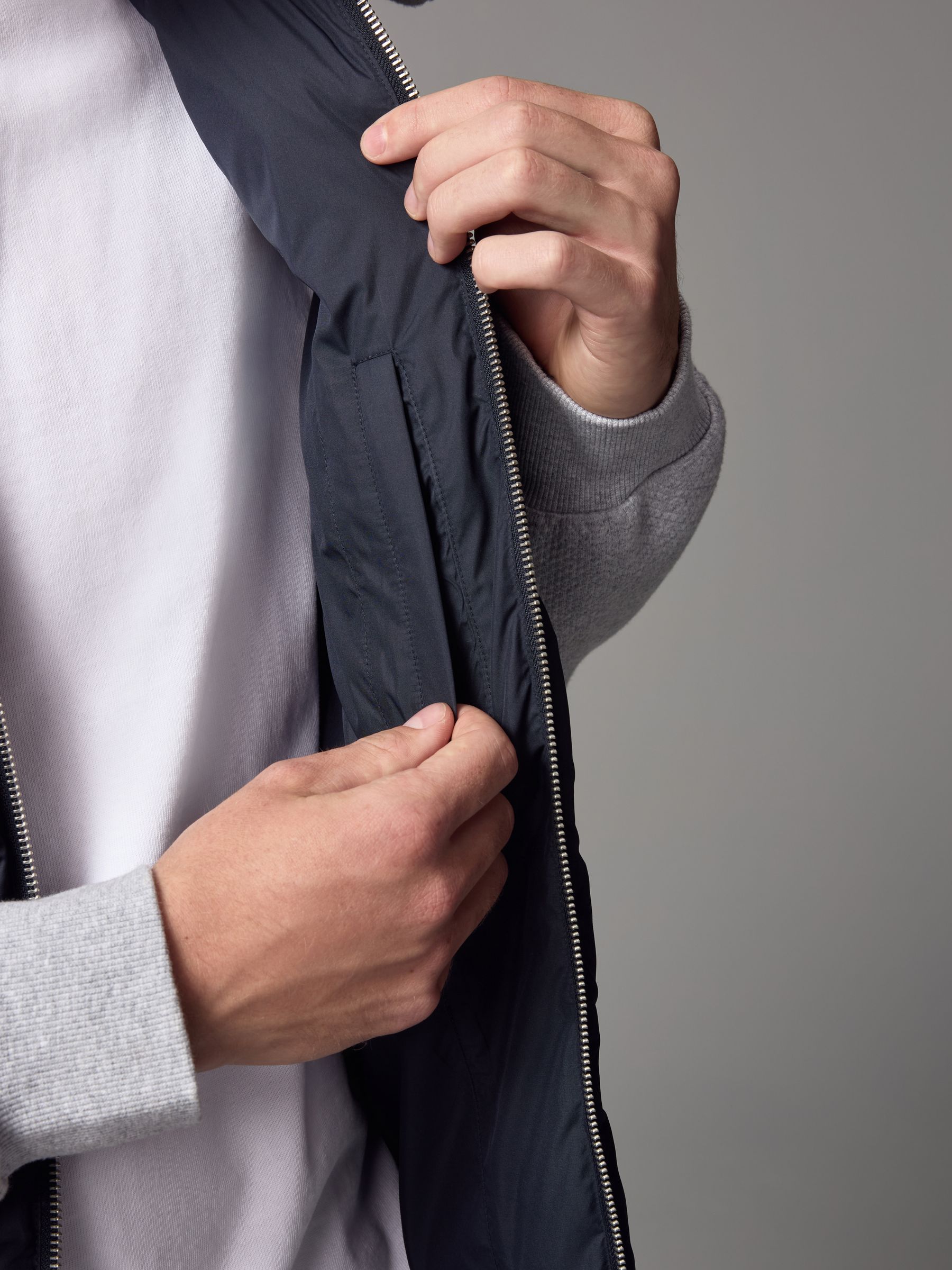 Buy Blue/Grey Jersey Sleeve Hybrid Puffer Jacket from the Next UK ...