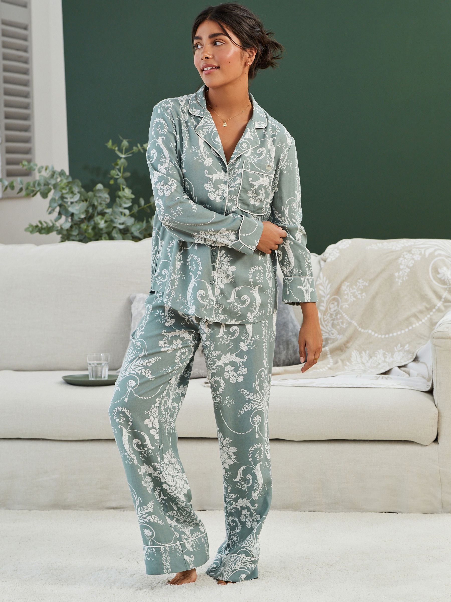 Buy Laura Ashley Green Josette Button Through Pyjamas from Next Ireland